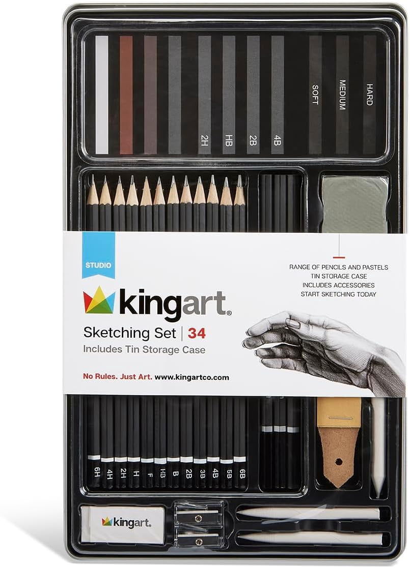 KINGART® Studio Sketching Set (160), 34 Piece Sketching Tools and ...