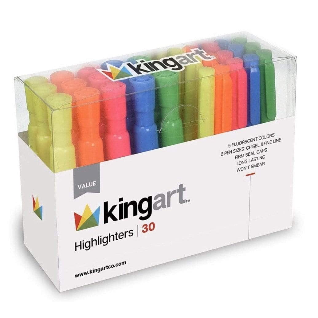 KINGART Value Pack Highlighter Marker Set, 30 Pcs (Mix of Chisel & Fine ...