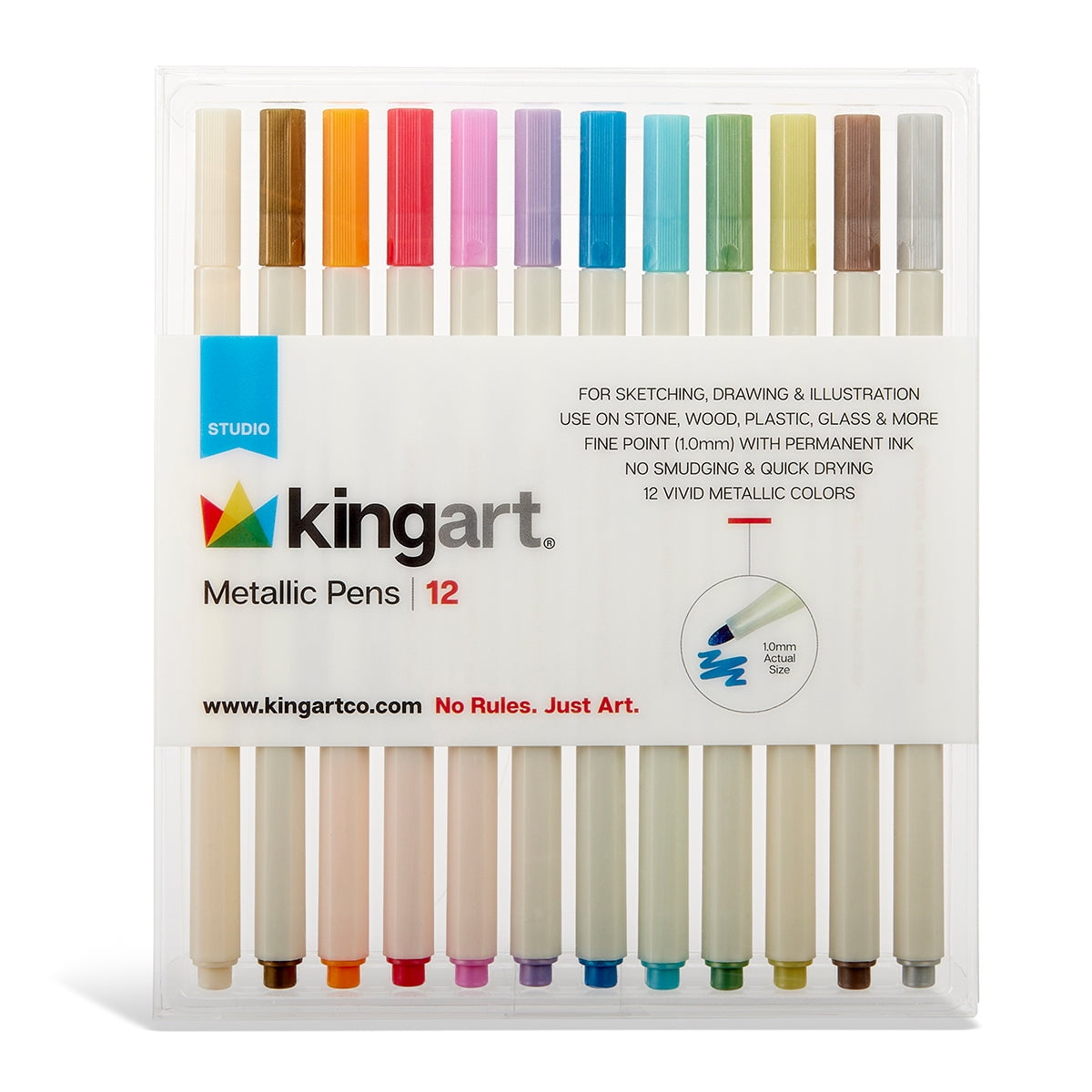 KINGART® Metallic Pen Markers, Set of 12 Vivid Colors with Fine Point ...