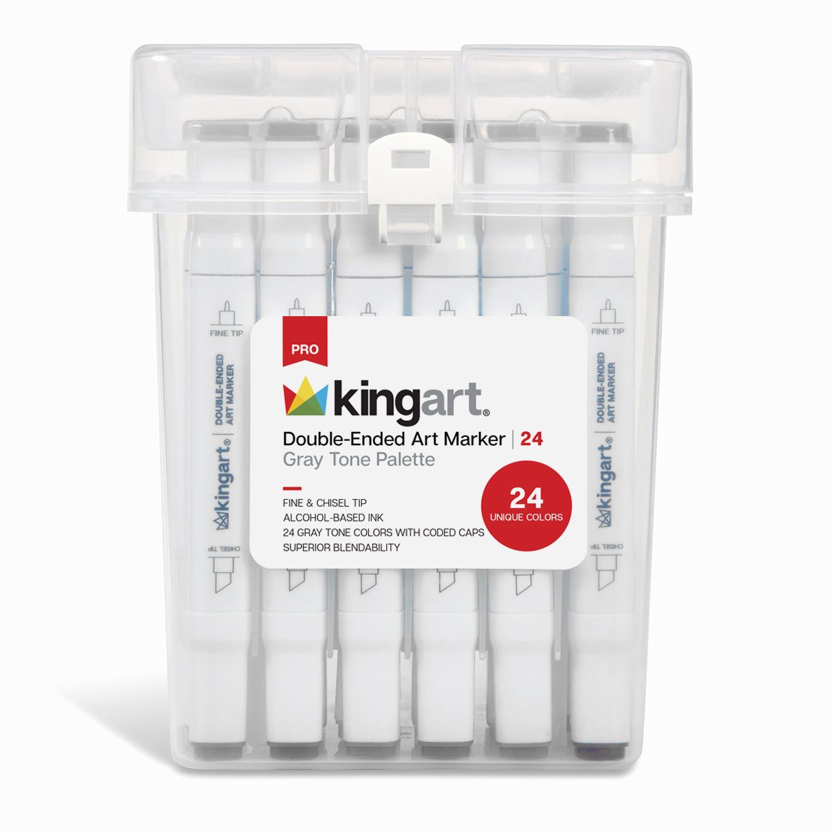 KINGART® PRO Double-Ended Art Alcohol Markers, 24 Gray Tone Palette ...