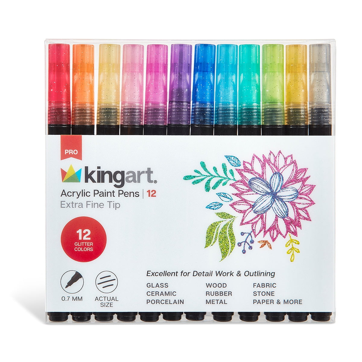 KINGART® PRO Extra Fine Point Acrylic Glitter Paint Pen Markers, Water ...