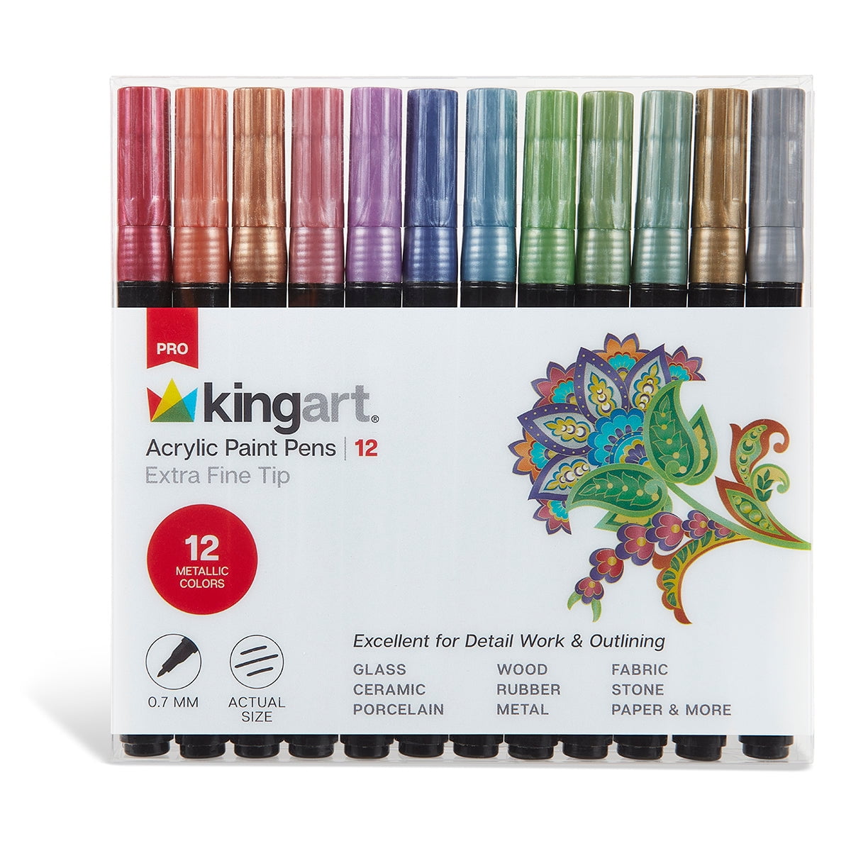KINGART® PRO Extra Fine Point Acrylic Metallic Paint Pen Markers, Water ...