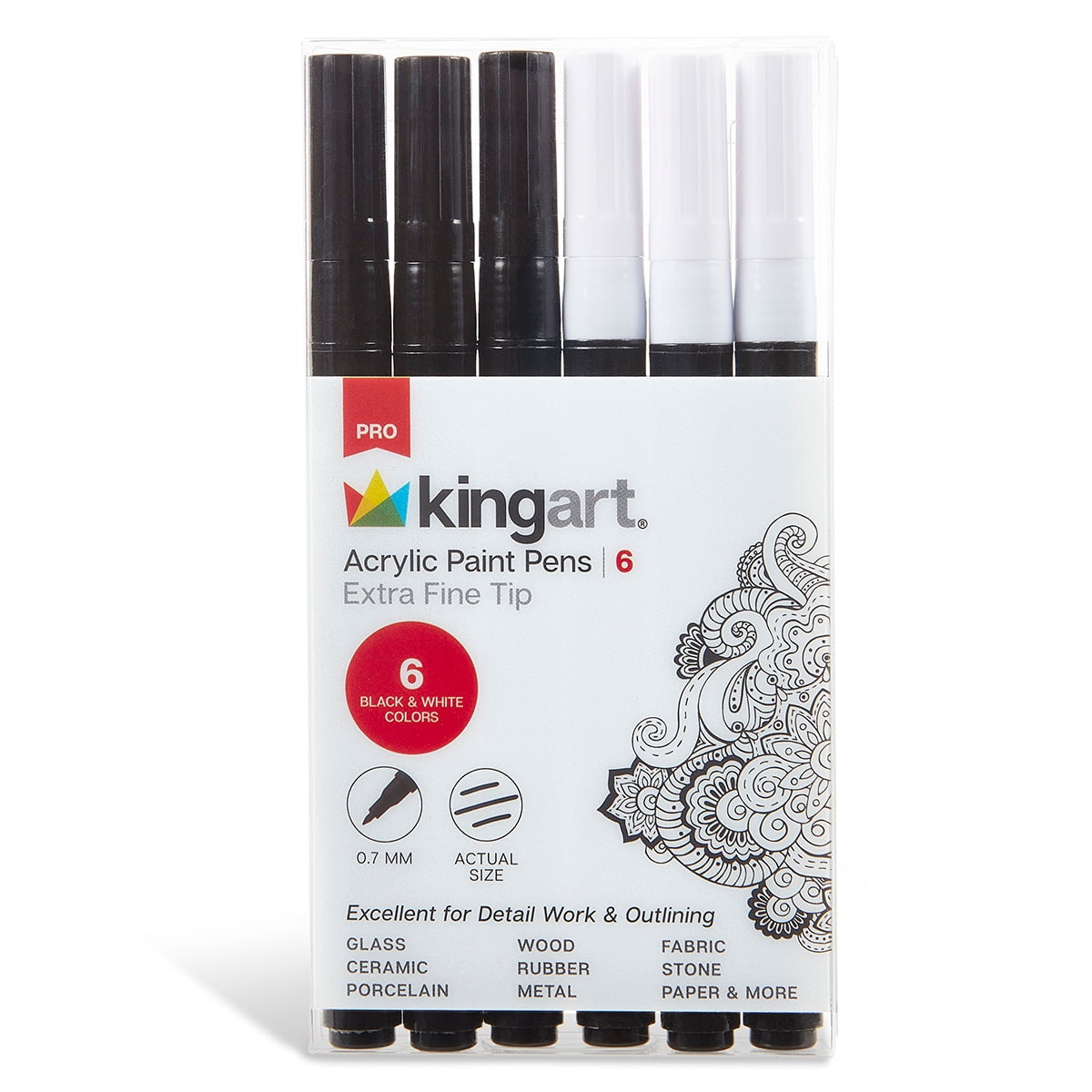 KINGART® PRO Extra Fine Point Acrylic Paint Pen Markers, Black & White ...