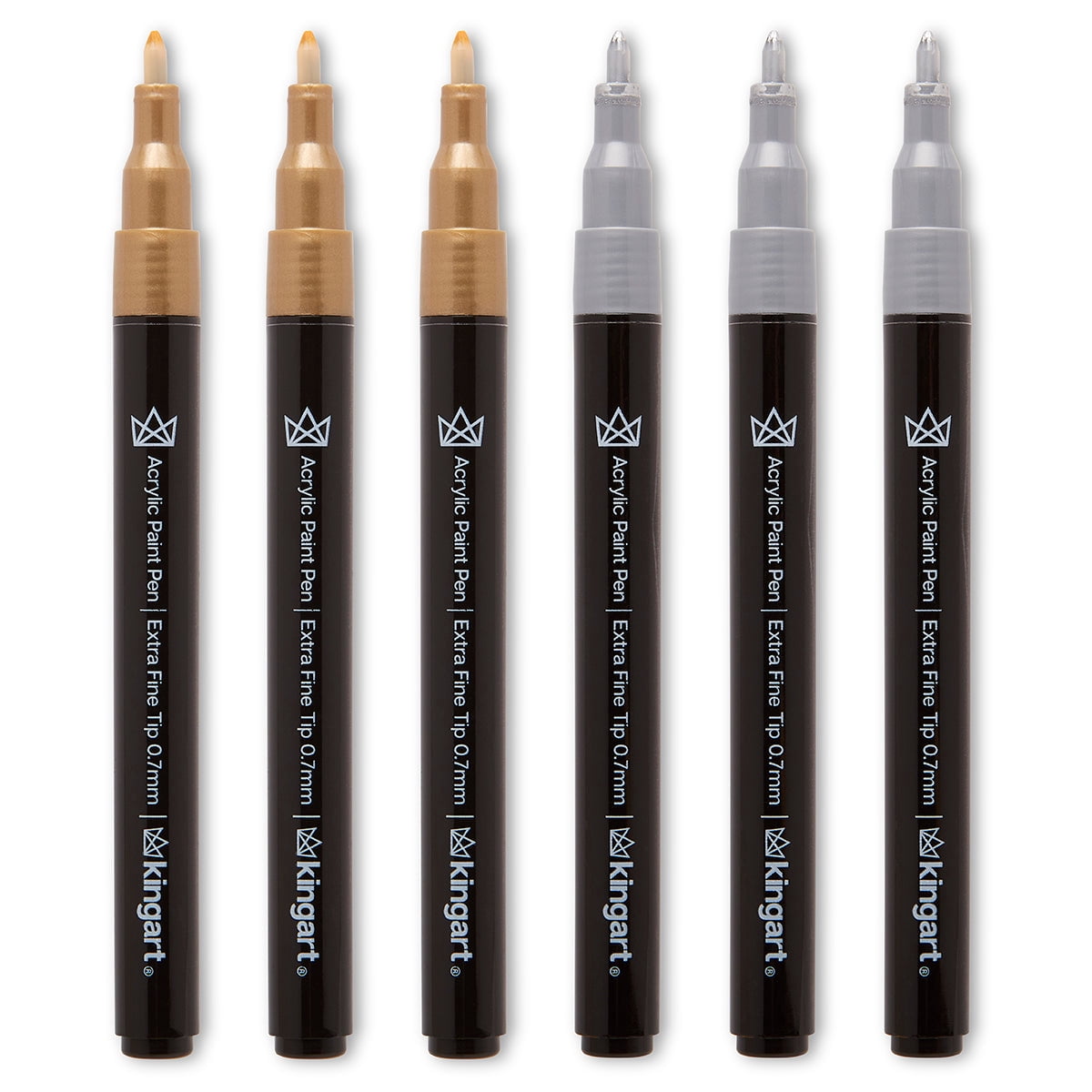 KINGART® PRO Extra Fine Point Acrylic Paint Pen Markers, Silver & Gold ...