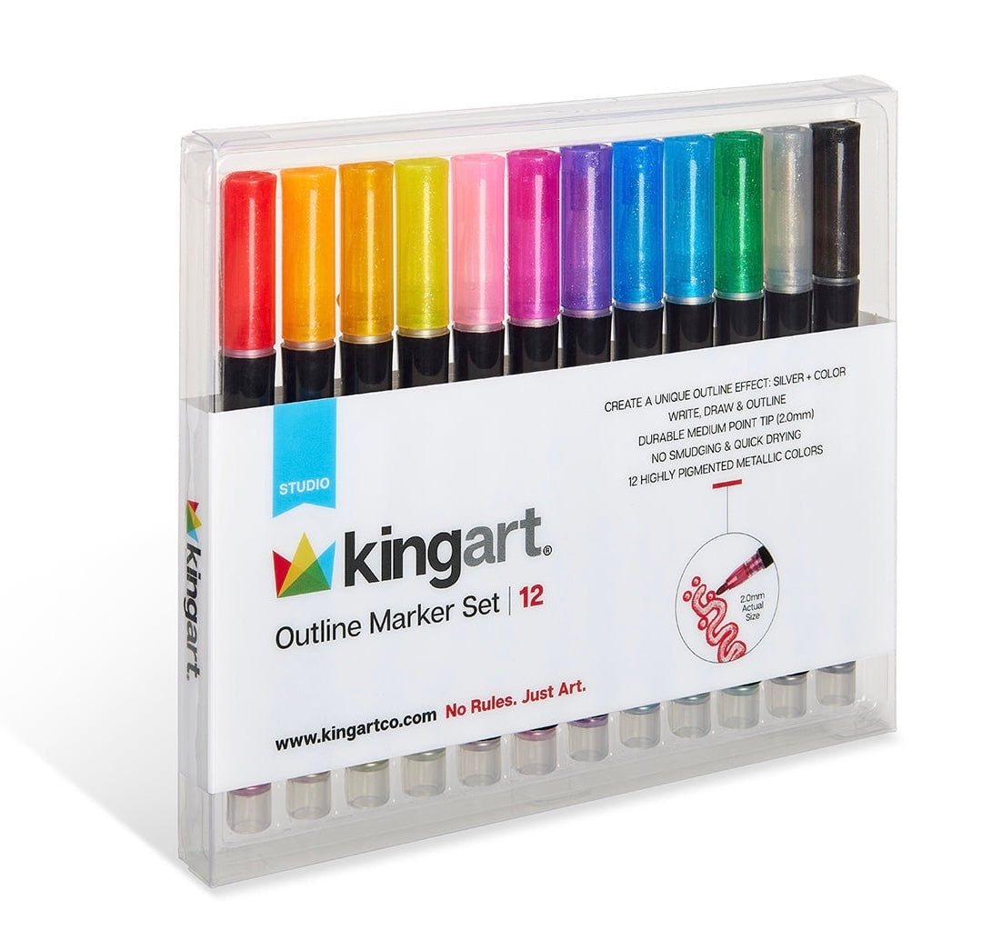 KINGART® Studio Outline Markers - 12 pc. Set, Metallic Silver with ...