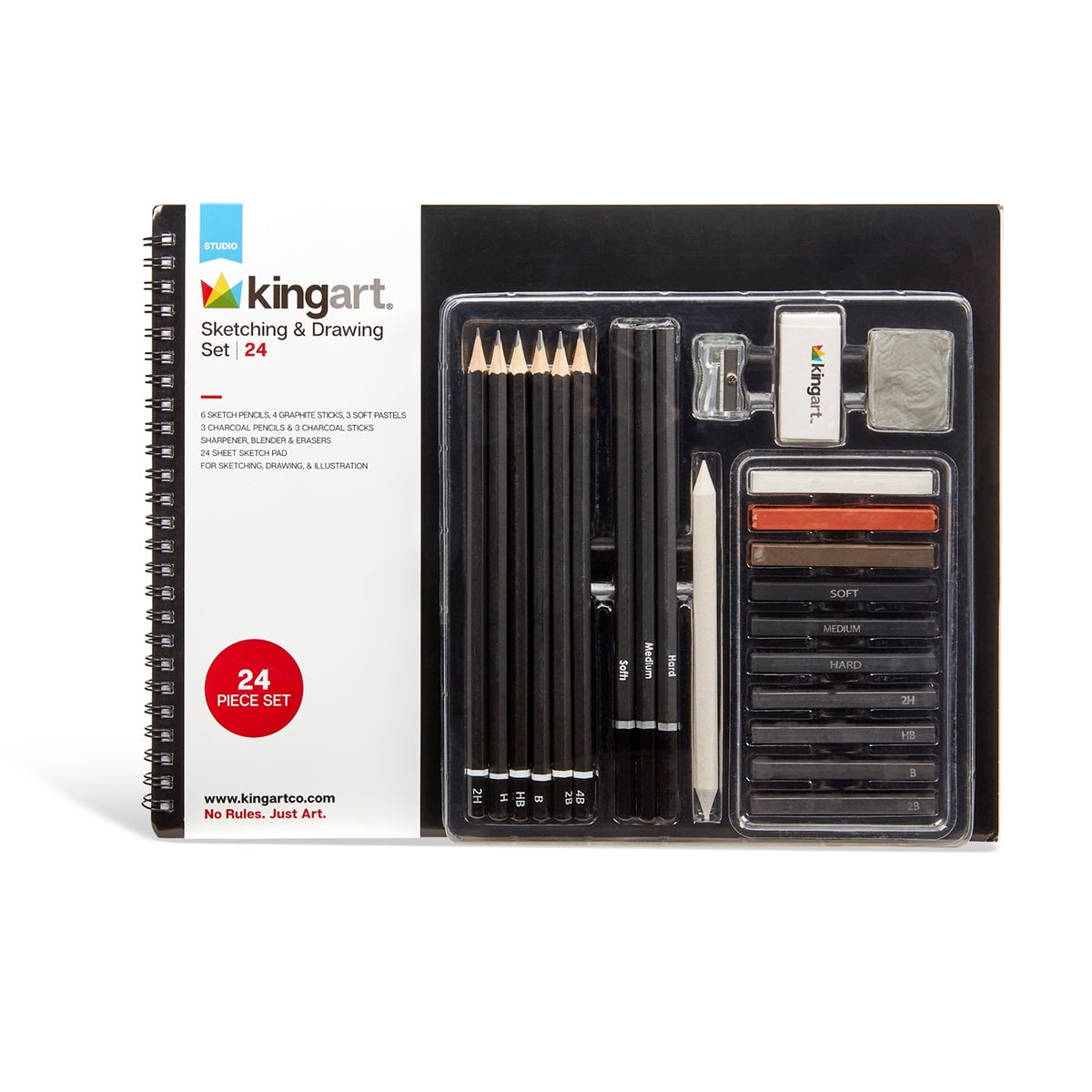 KINGART® Studio Sketching & Drawing Set, 24 Piece Sketchbook & Pencil ...