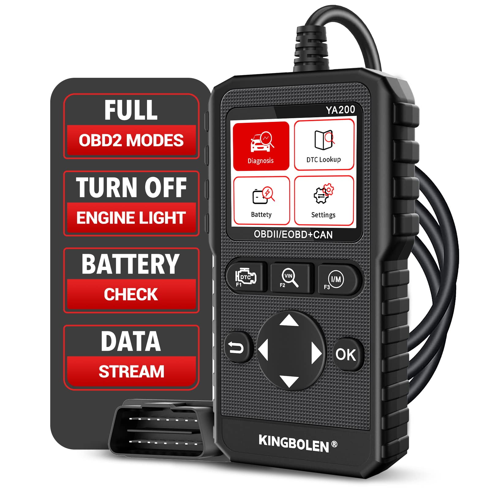 KINGBOLEN YA200 OBD2 Scanner, Car OBD2 Code Reader Check Engine Light, Car Scanner OBDII Full ...