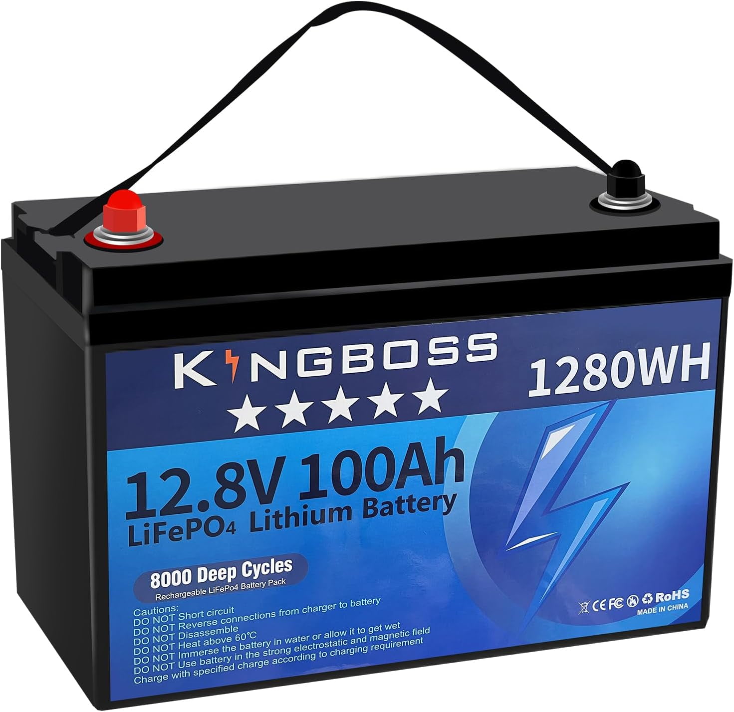 KINGBOSS 12V 100Ah LiFePO4 Lithium Battery, Built-in 100A Smart BMS ...