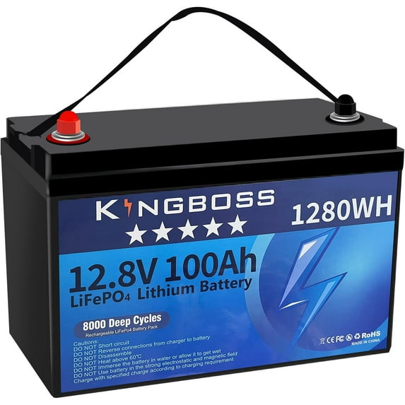 KINGBOSS 12V 100Ah LiFePO4 Lithium Battery, Built-in 100A Smart BMS ...