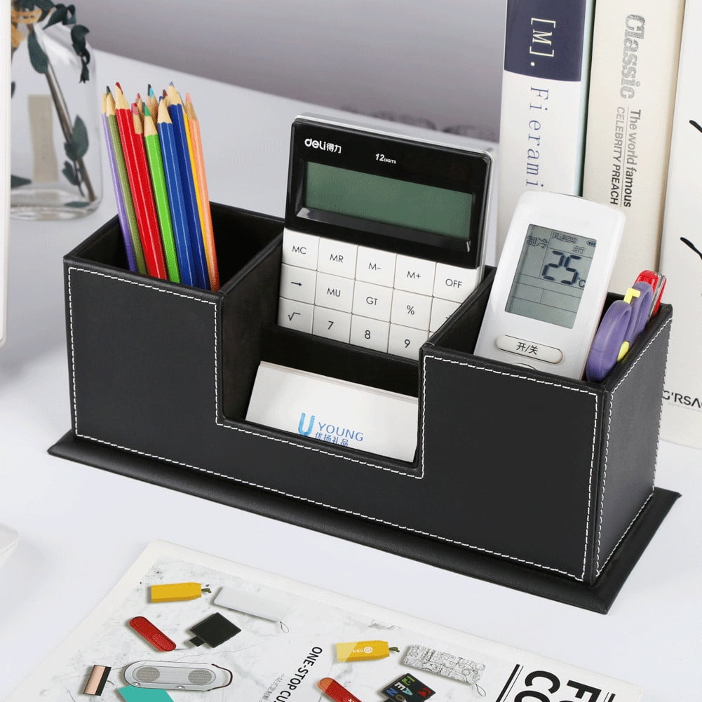 KINGFOM Desktop Organizer, Leather Pen Holder Office Workspace ...