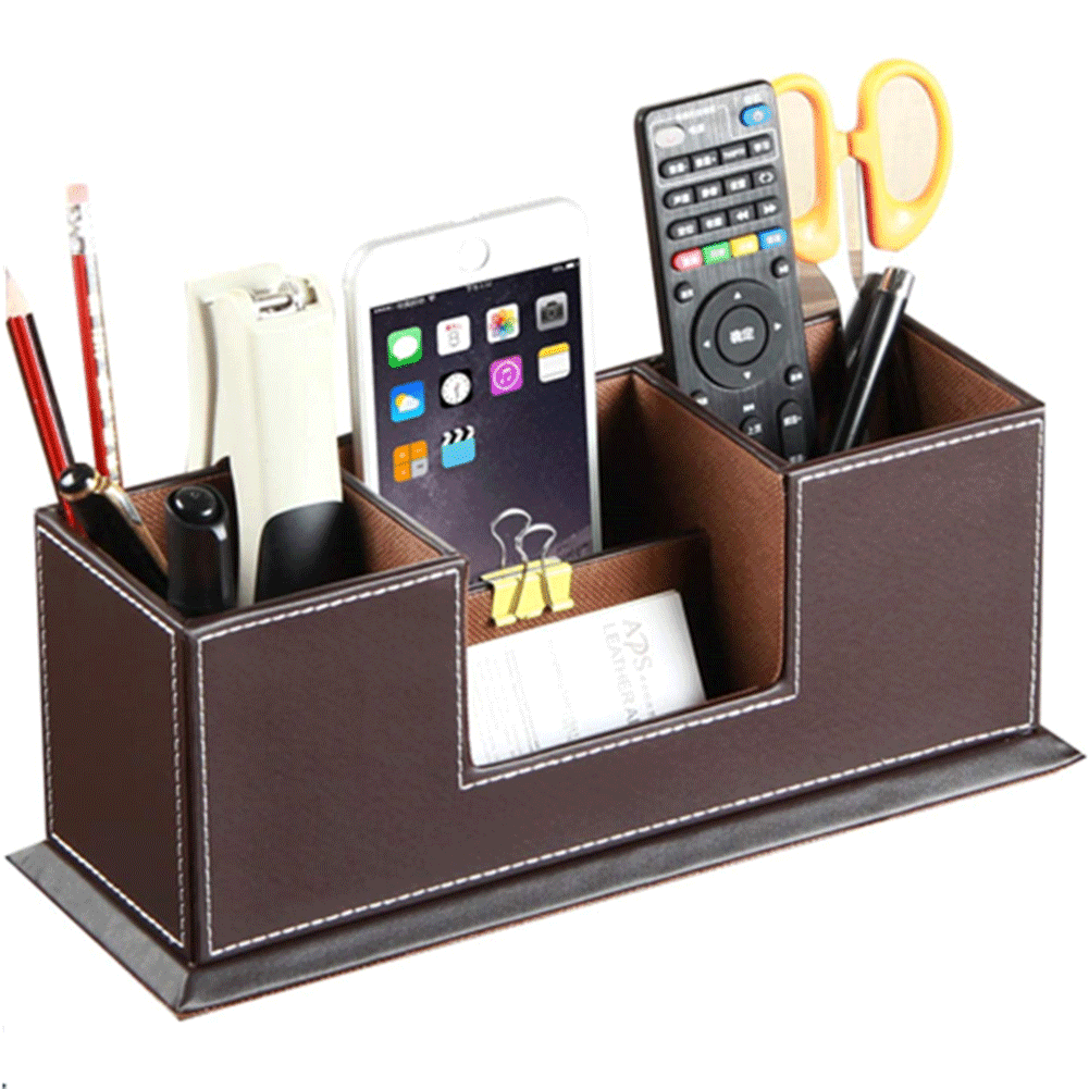 KINGFOM Desktop Organizer, Leather Pen Holder Office Workspace ...