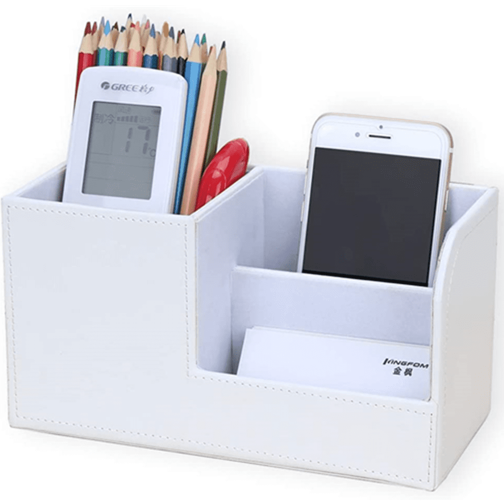 KINGFOM Pen Holder, PU Leather Desk Organizer Home School Office ...