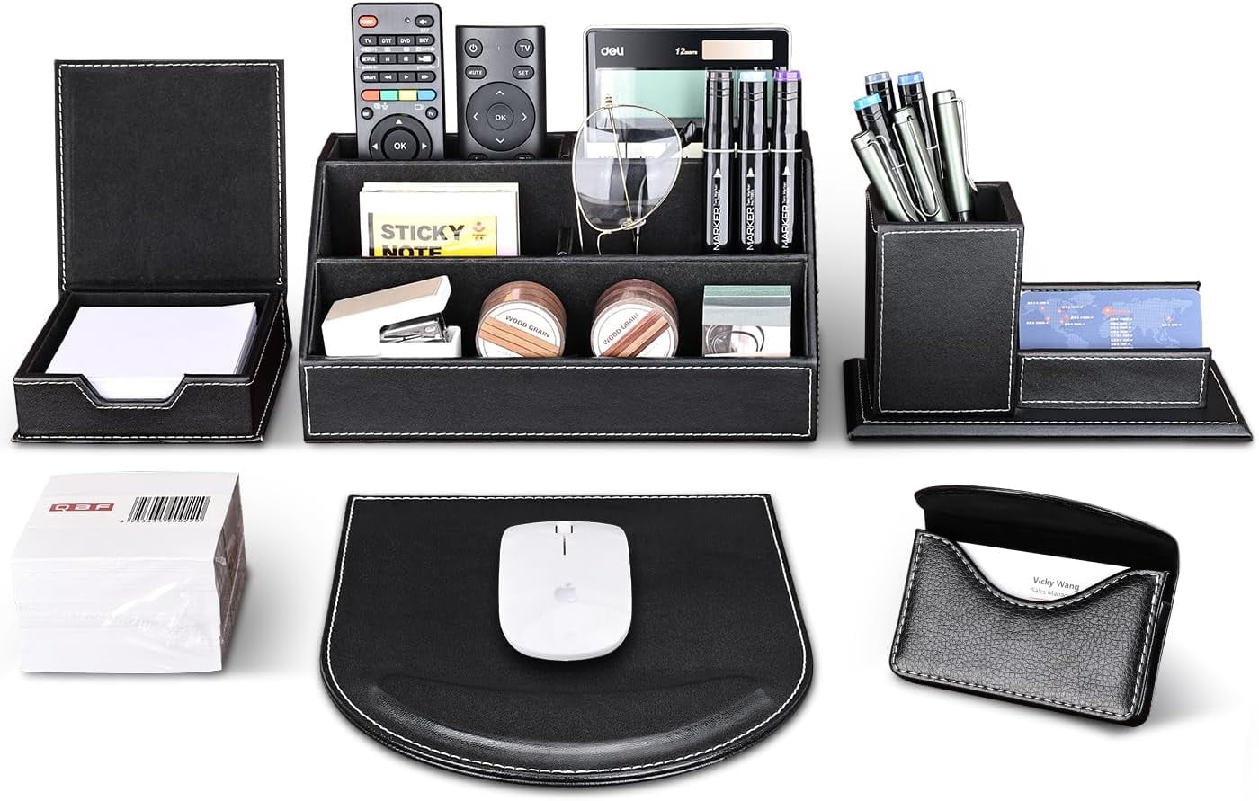 KINGFOM T31-6PCS/SET Office Desktop Decor Organizer Supplies Set PU ...