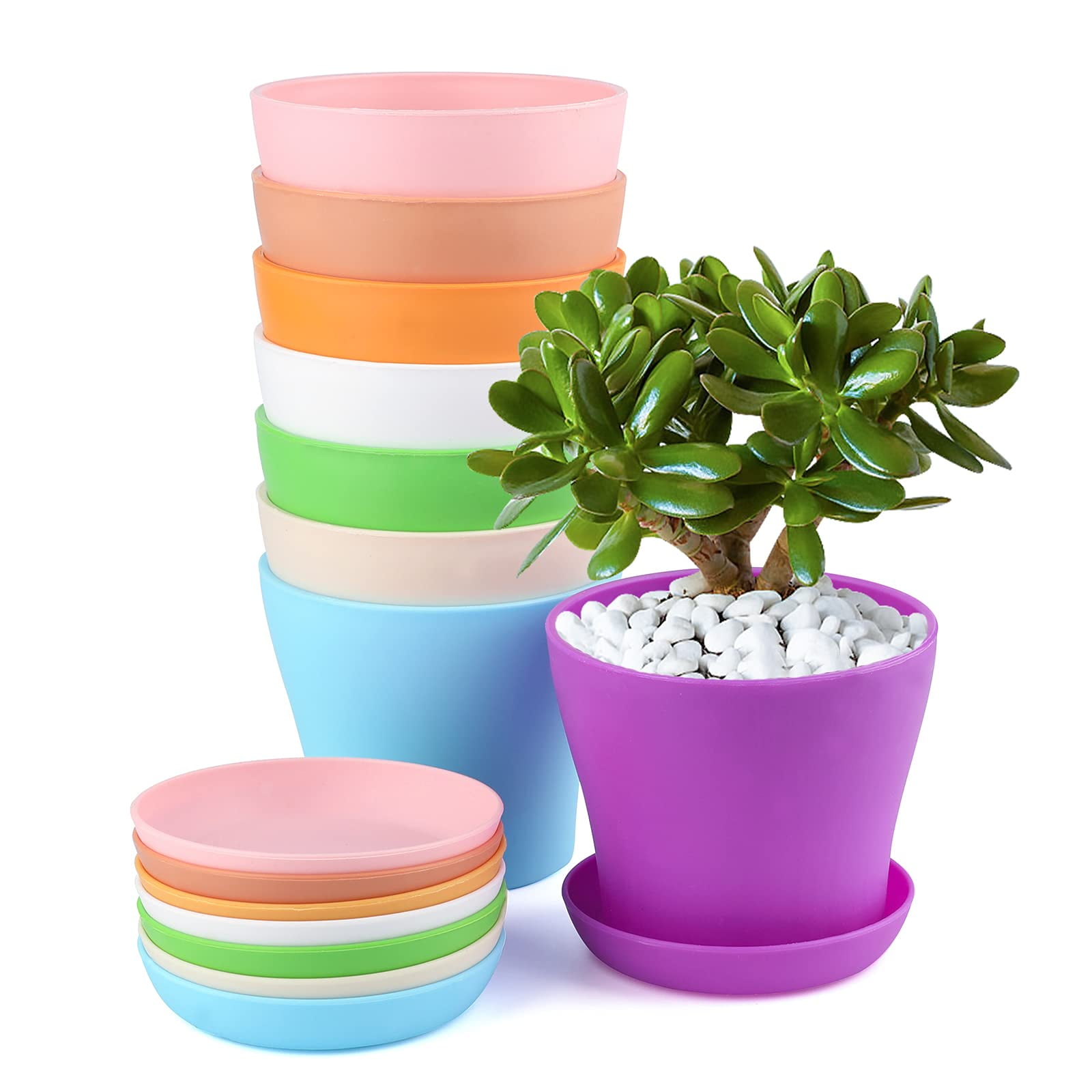 KINGLAKE 8 Pcs 4" Plastic Plant AIS1 Flower Seedlings Pot/Pots Planter Colorful Flower Plant ...