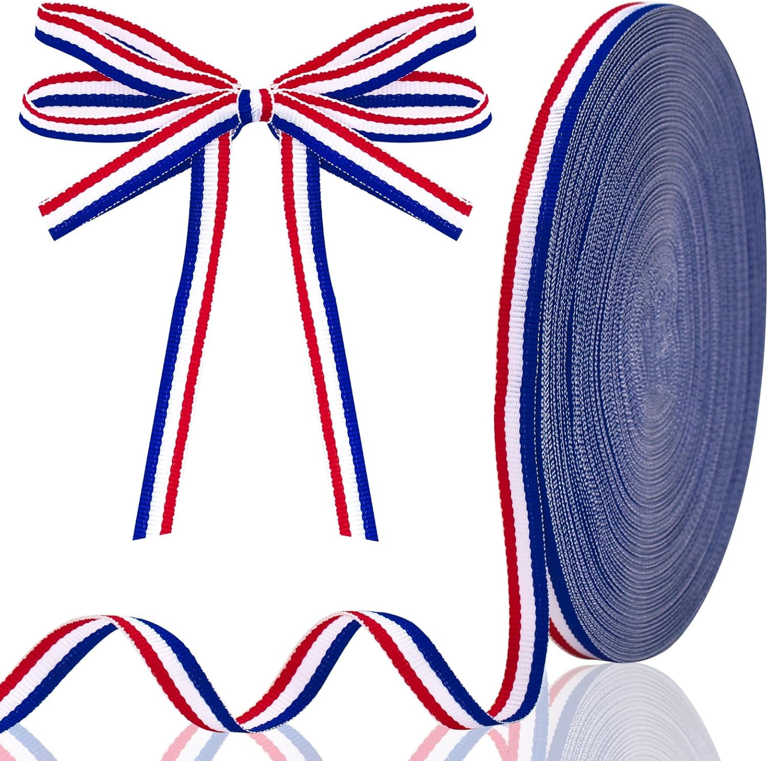 KINGLAKE Red White and Blue Patriotic Ribbon 3/8 Inch x 50 Yards ...