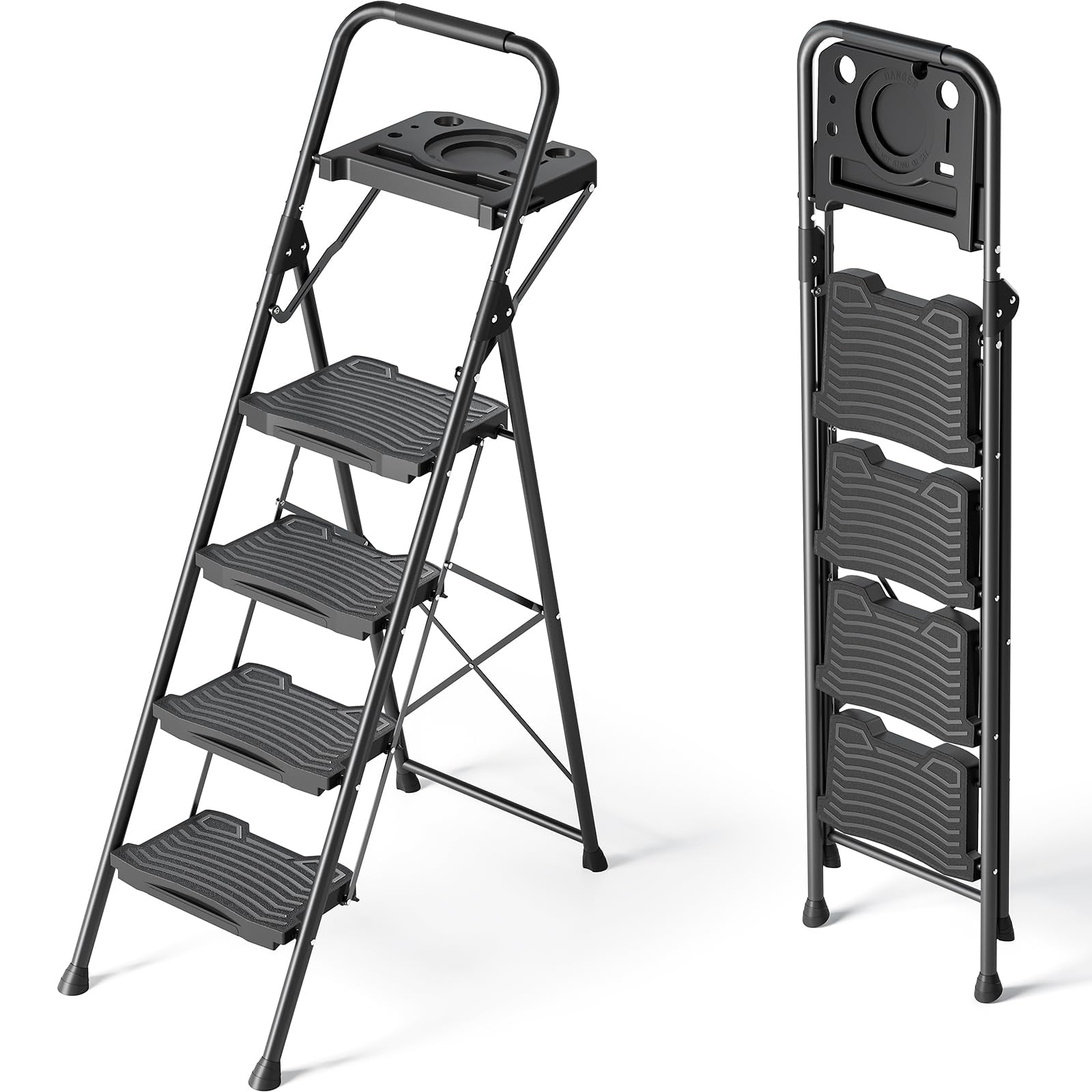 KINGRACK 4 Step Ladder with Tool Platform, Sturdy Step Stool, Anti-Slip ...