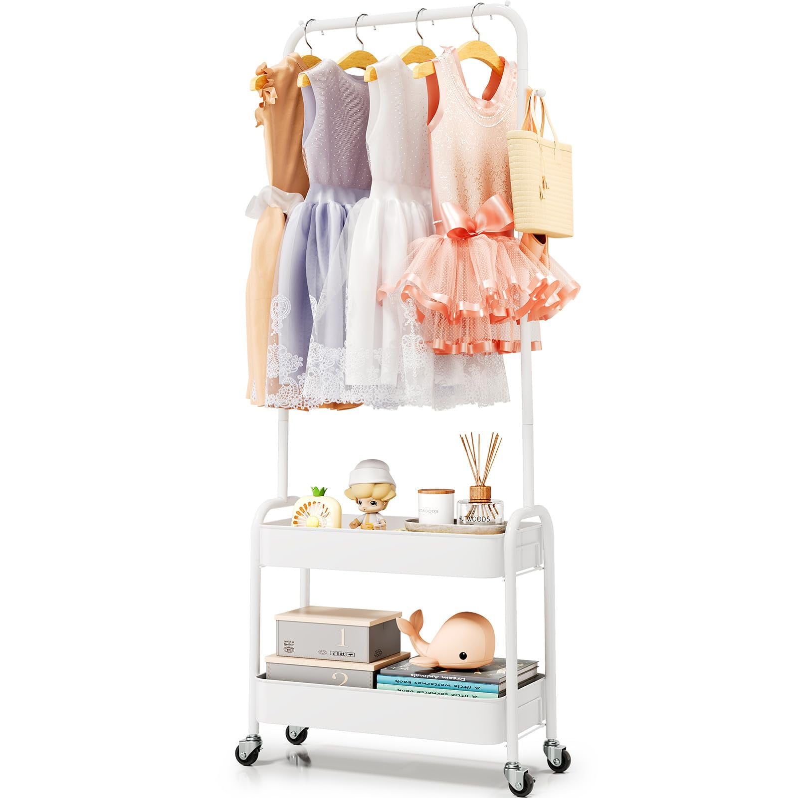 KINGRACK Kids Clothing Rack, Small Clothes Rack with Metal Basket ...