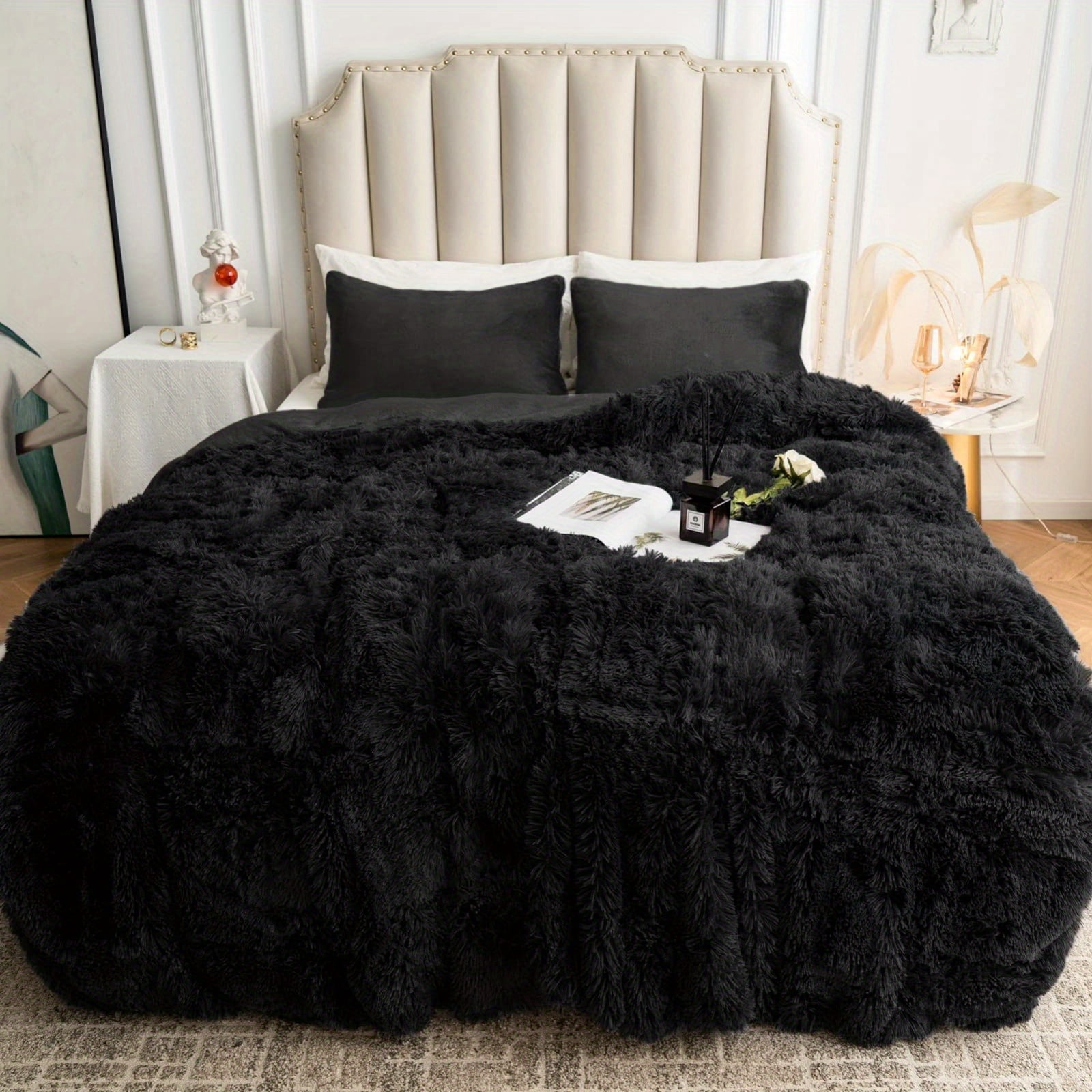 KINGSS 1 pcs Plush Duvet Cover Queen 3 Piece Fluffy Quilt Plush Flannel ...
