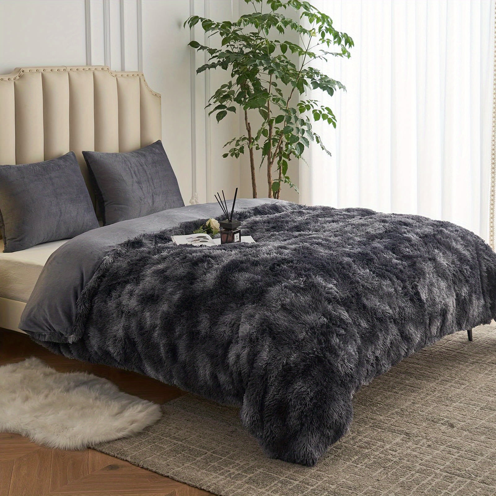 KINGSS 1 pcs Plush Duvet Cover Queen 3 Piece Fluffy Quilt Plush Flannel ...
