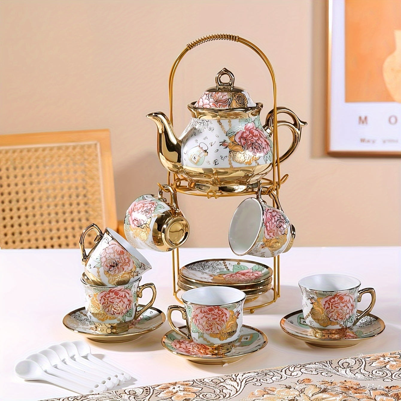 KINGSS 1set Luxury 20pcs Teacup Set Floral Ceramic Tea Set With 6 Cups ...