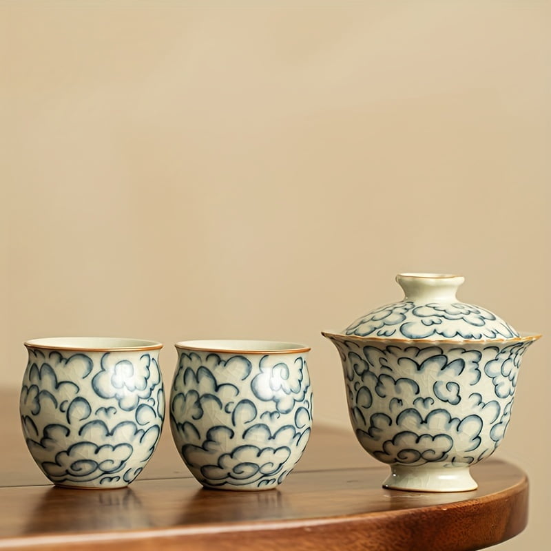 KINGSS 1set Rustic Ru Kiln Porcelain Tea Set - Exquisite Vintage Blue ...
