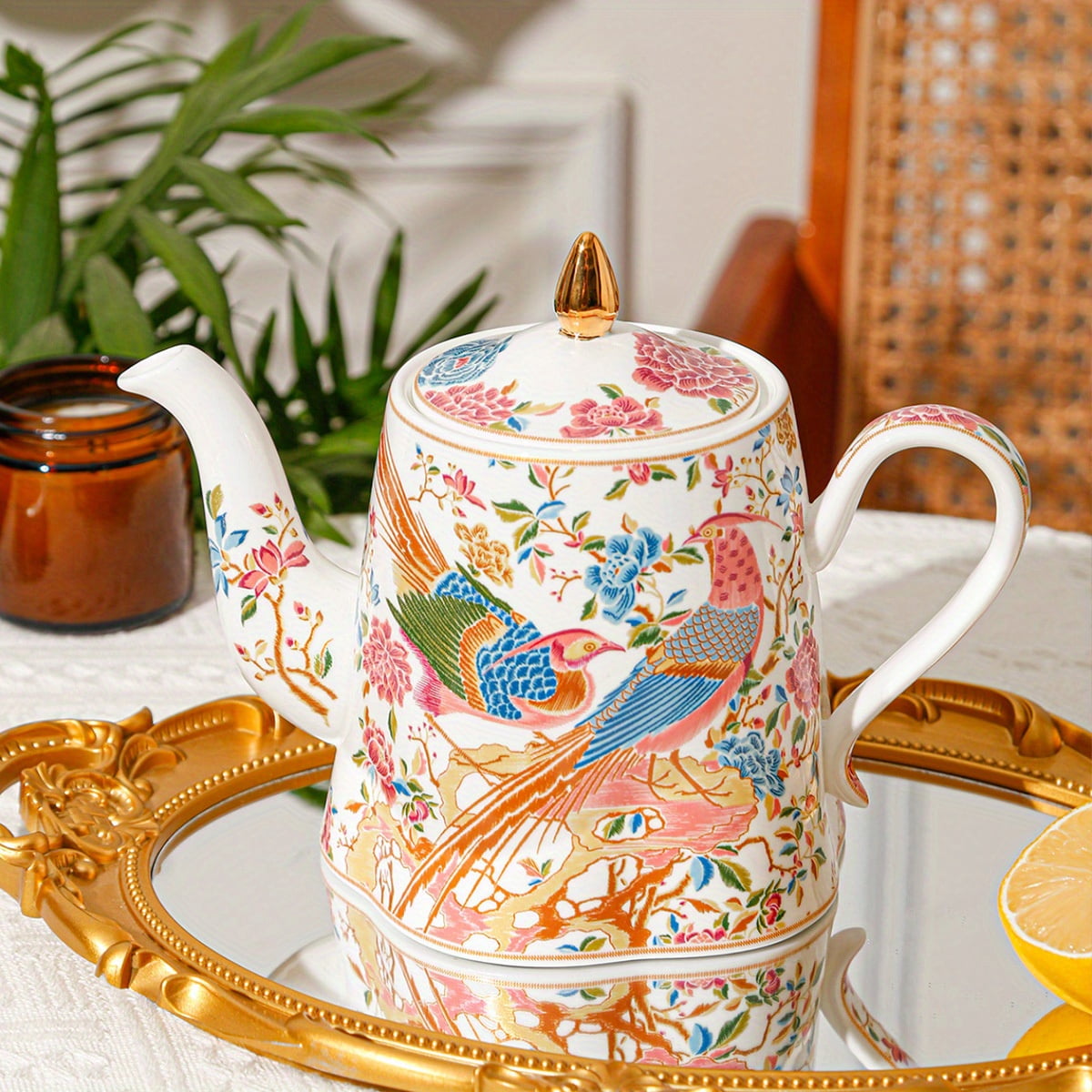 KINGSS 32oz Ceramic Teapot Set - Exquisite Bone China Traditional ...