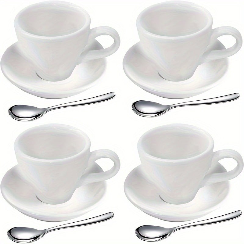 KINGSS 4 pcs White Ceramic Coffee Cup + Saucer+ Spoon Coffee Mugs Espresso Coffee Drinkware 6oz ...