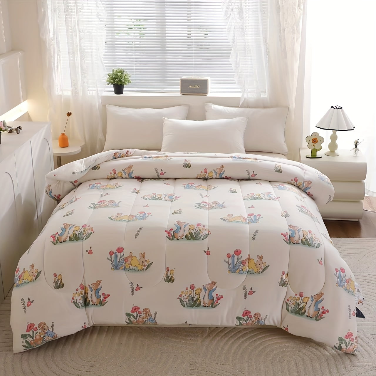 KINGSS All-Season Floral & Animal Print Knit Comforter - Stain ...