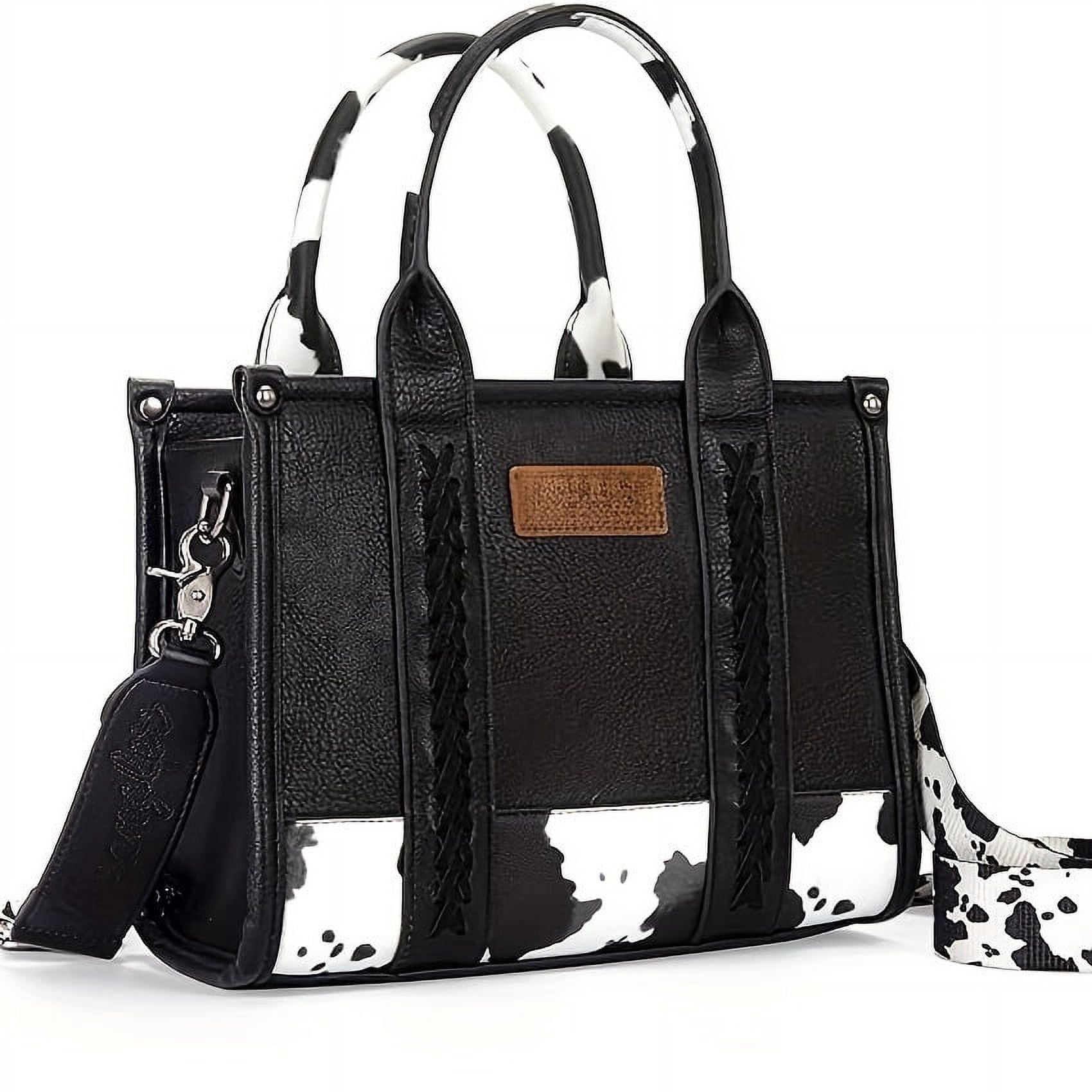 KINGSS AstraiaInter Small Tote Bag With Braid And Cow Print Cow Pattern ...