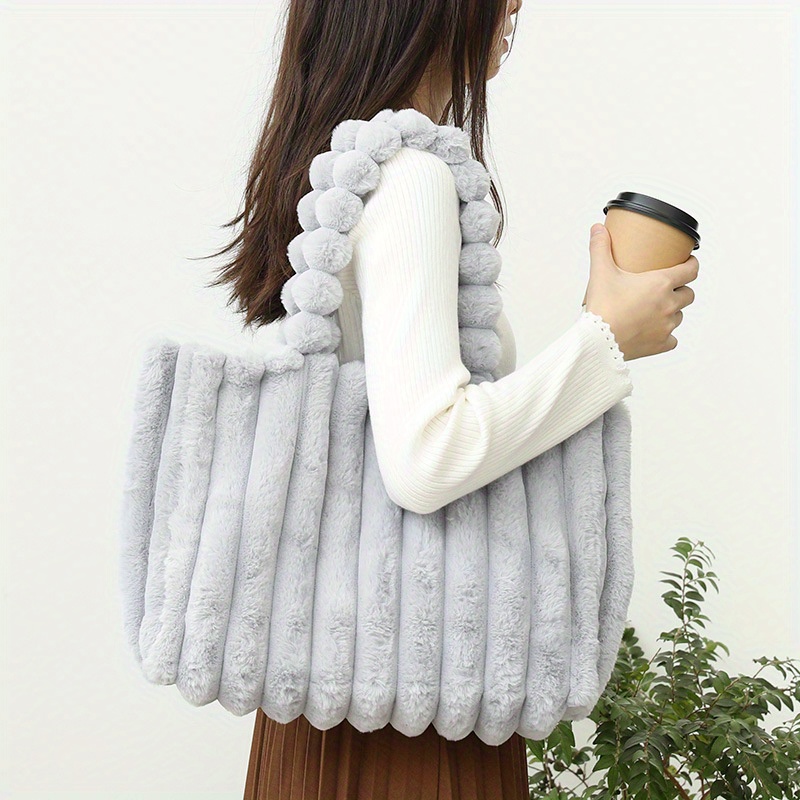 KINGSS Capacity Plush Tote Bag Faux Fur Shoulder Bag Women‘s Fashion ...
