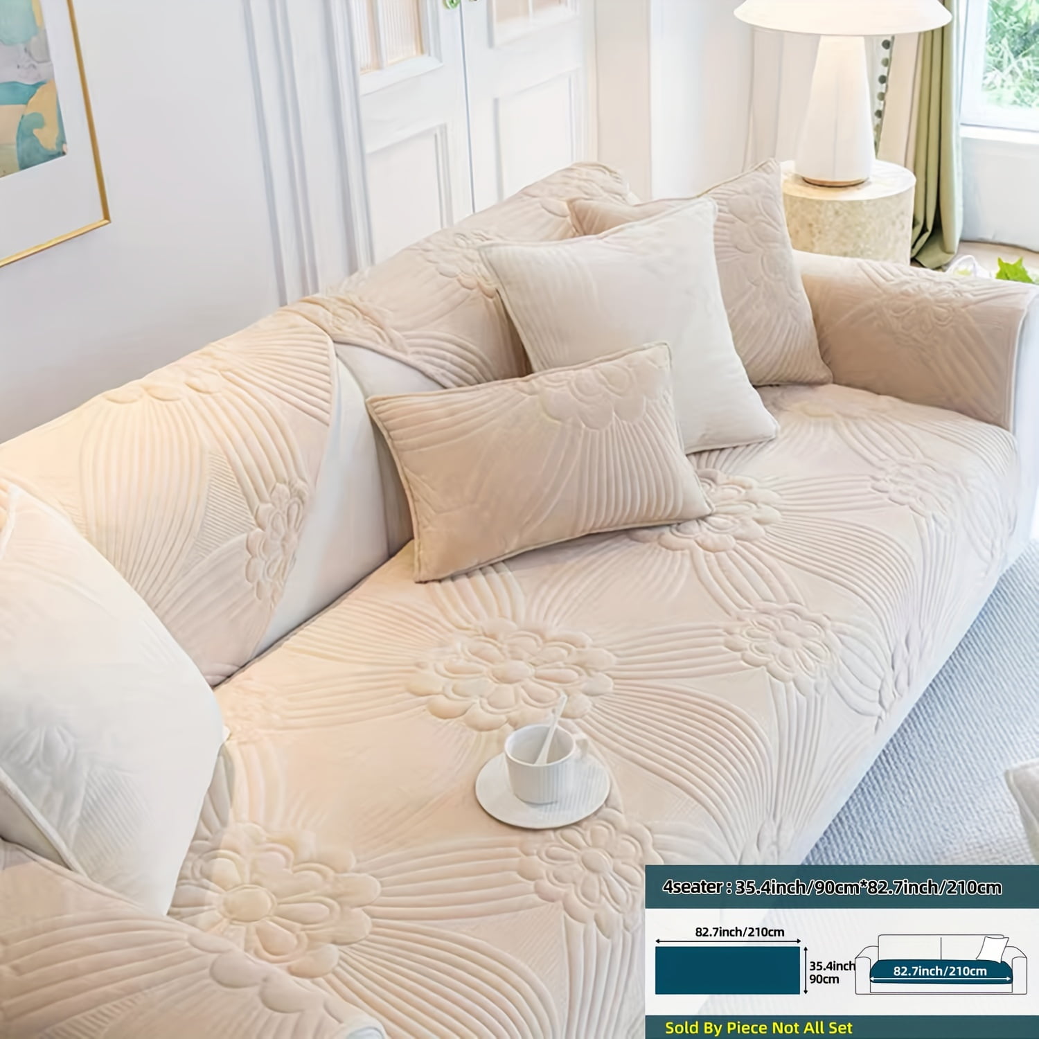 KINGSS Chic Quilted Embroidered Sofa Cover - Soft Short Plush All ...