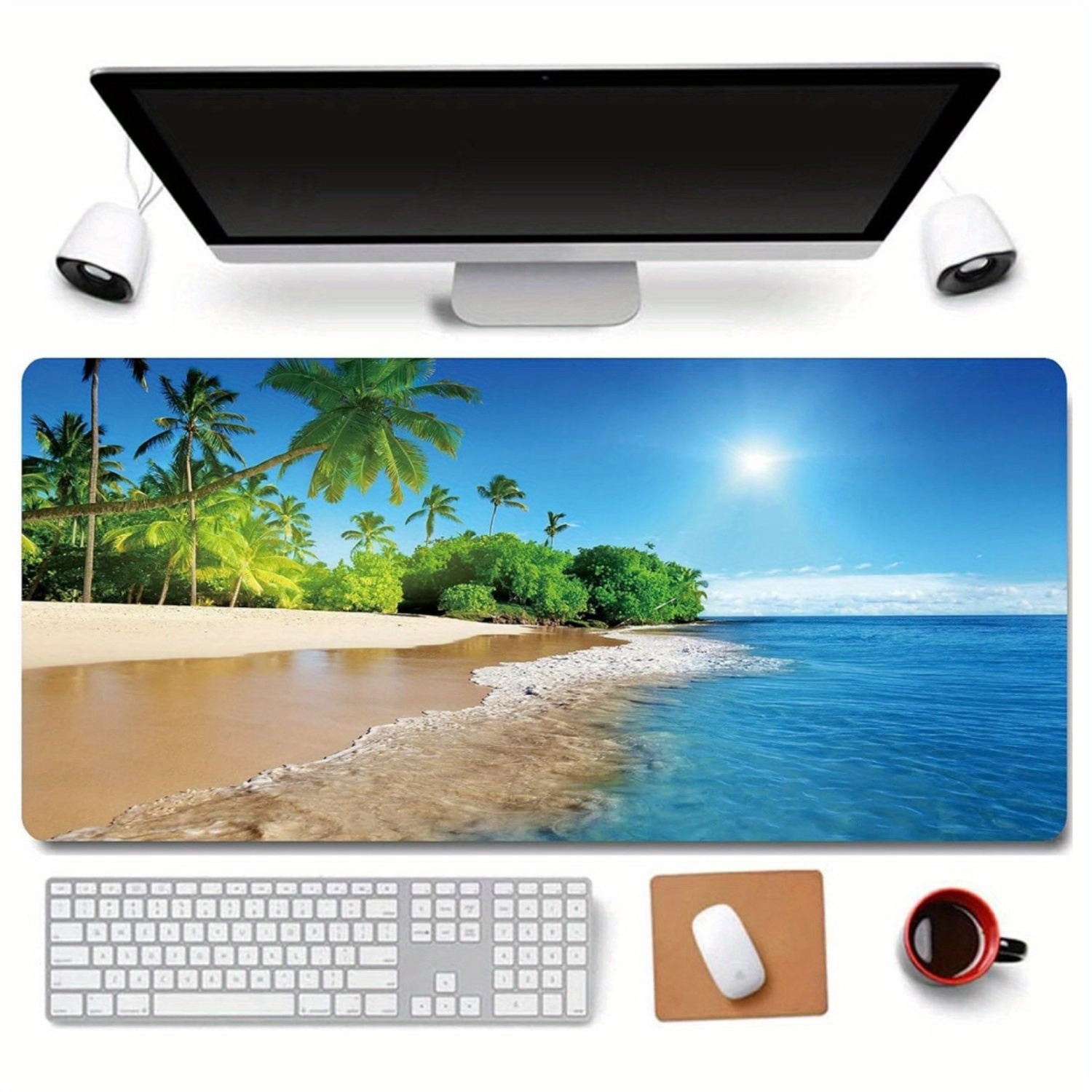 KINGSS Extended Large Beach View Gaming Mouse Pad with Stitched Edges ...