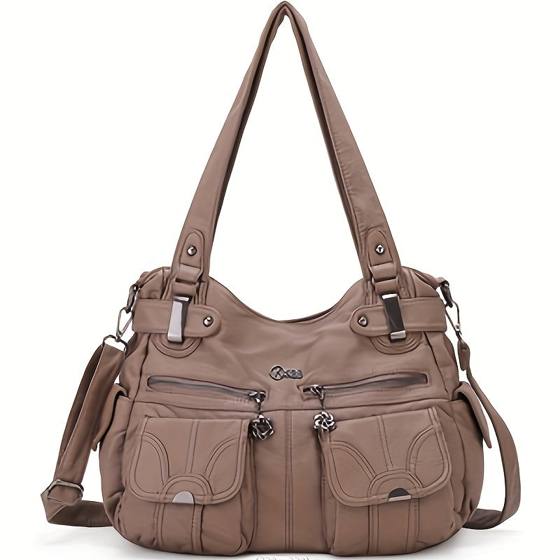 KINGSS Large Capacity Shoulder Bag PU Leather Versatile Handbag With ...