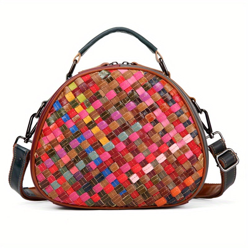 KINGSS Plaid Woven Crossbody Bag Leather Textured Handbag Purse Classic ...