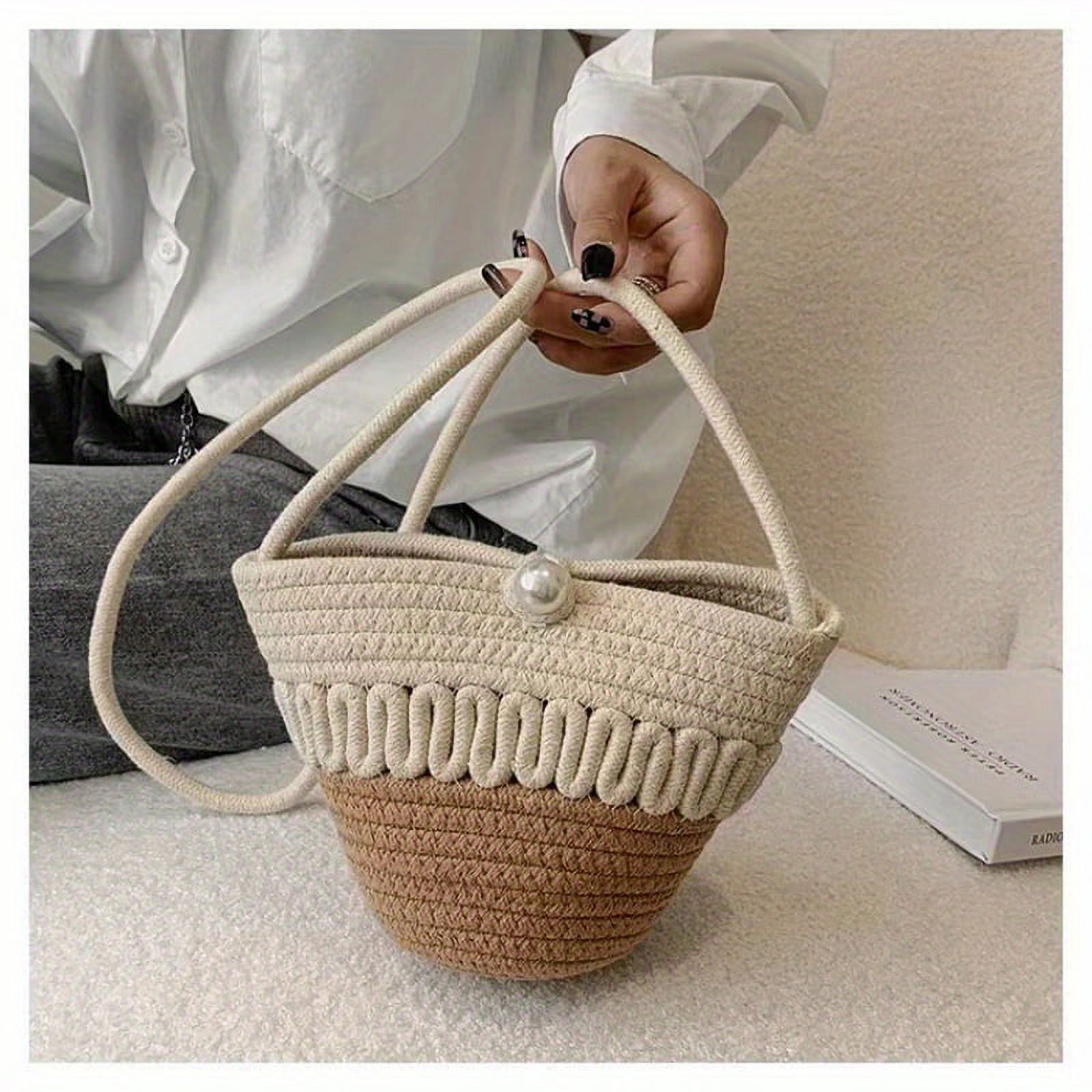 KINGSS Rope Woven Buckle Bag Classic Cream Summer Beach Bag Versatile ...