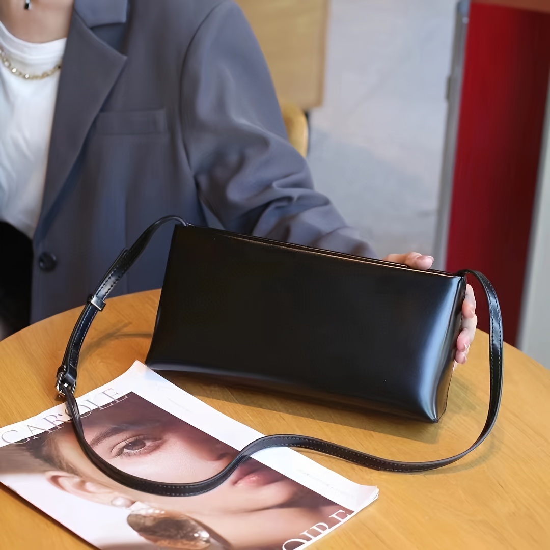 KINGSS Vintage Patent Leather Shoulder Bag For Women Simple Chic ...