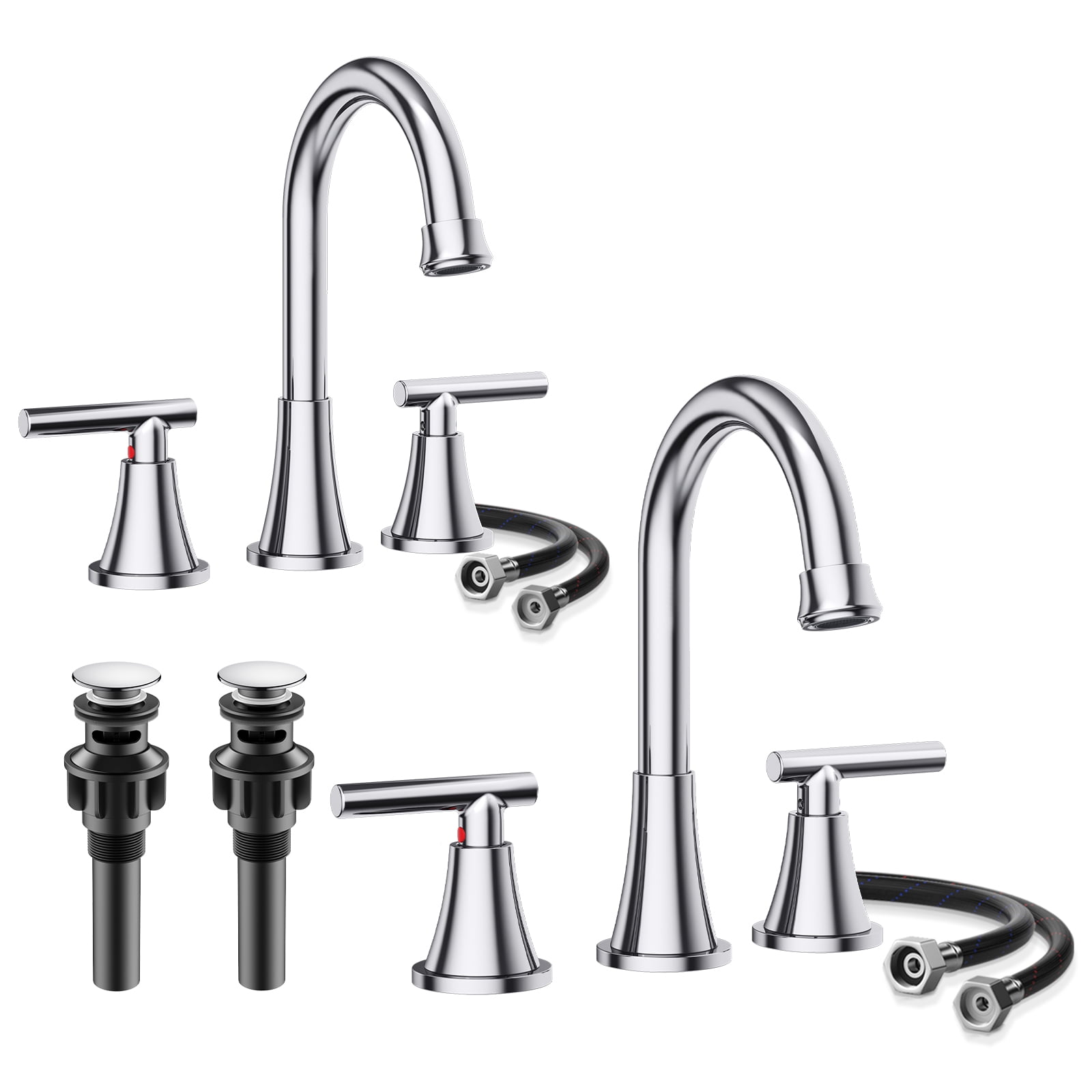 KINGTACK Bathroom Faucet for Sink 3 Hole, Chrome Bathroom Faucets with ...
