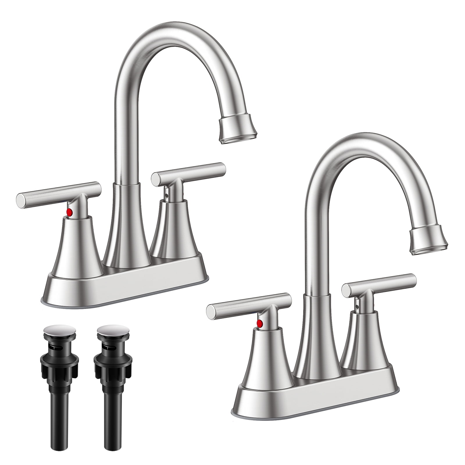 KINGTACK Bathroom Sink Faucet, 4 inch Brushed Nickel 2-Handle Bathroom ...