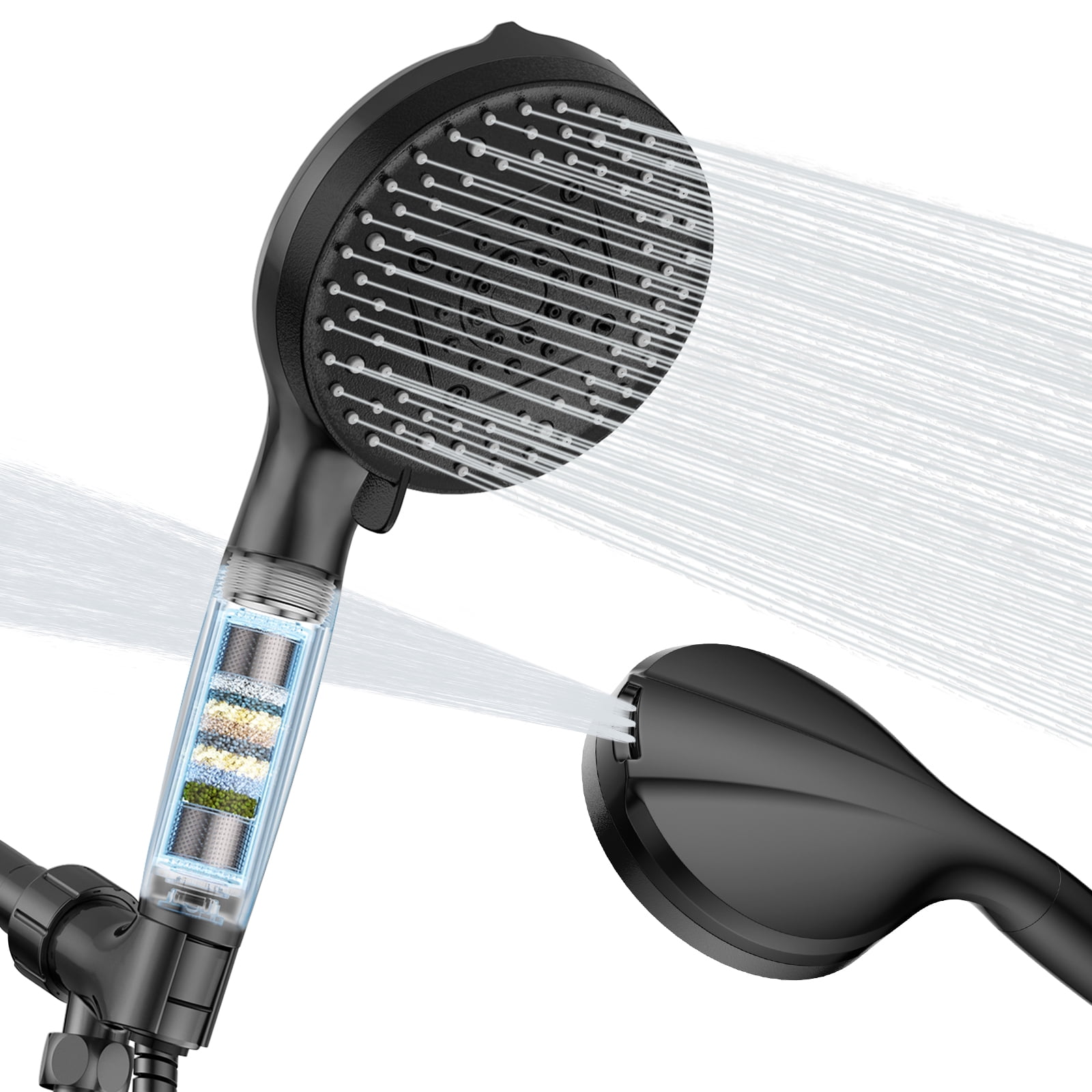 "KINGTACK Filtered Handheld Shower Head, 10 Spray Modes, High Pressure ...