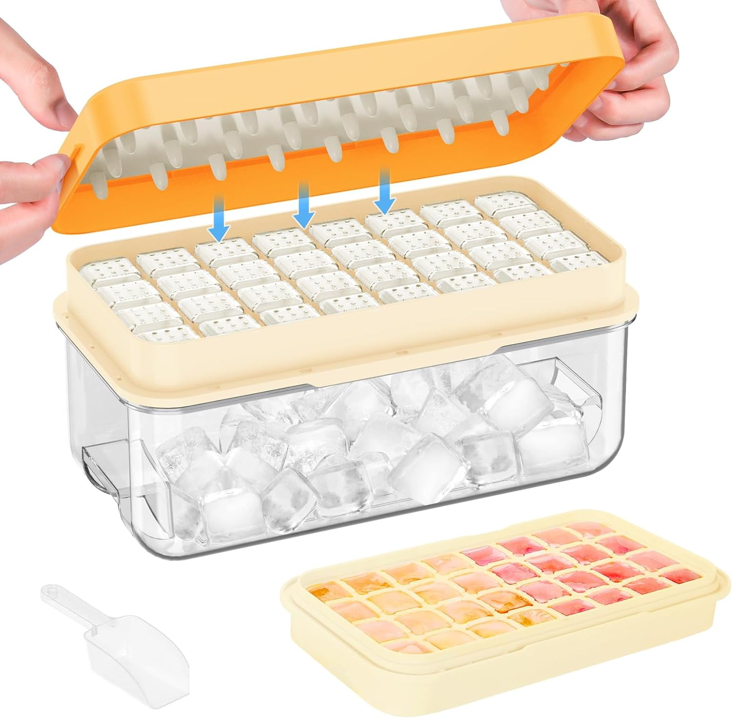 KINGTACK Ice Cube Tray with Lid and Bin, 32 pcs Ice Cubes Molds, Ice ...