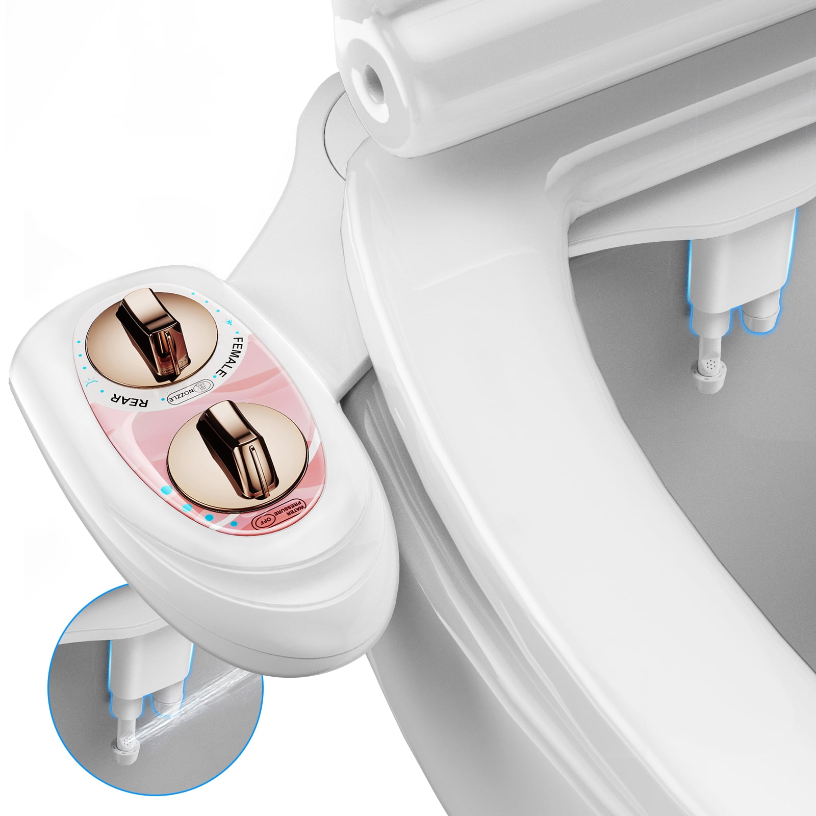 KINGTACK Toilet Bidet Attachment, Dual Nozzles, Self-Cleaning ...