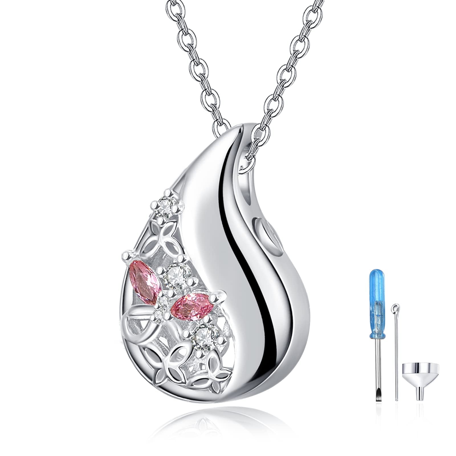 KINGWHYTE Teardrop Urn Necklace for Ashes for Women 925 Sterling Silver ...