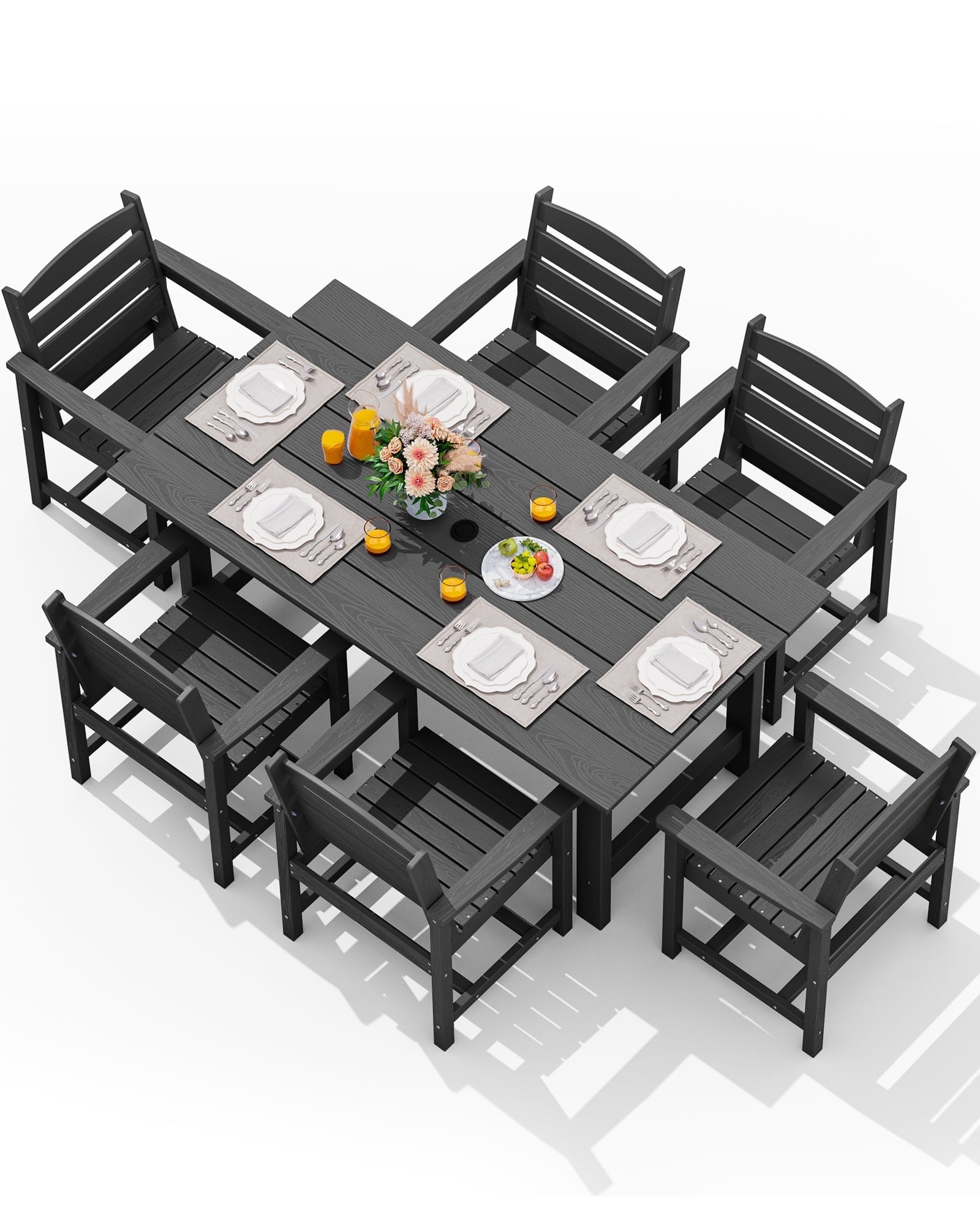 KINGYES 7-Piece Patio Dining Table Sets, Outdoor HDPE Dining Furniture ...