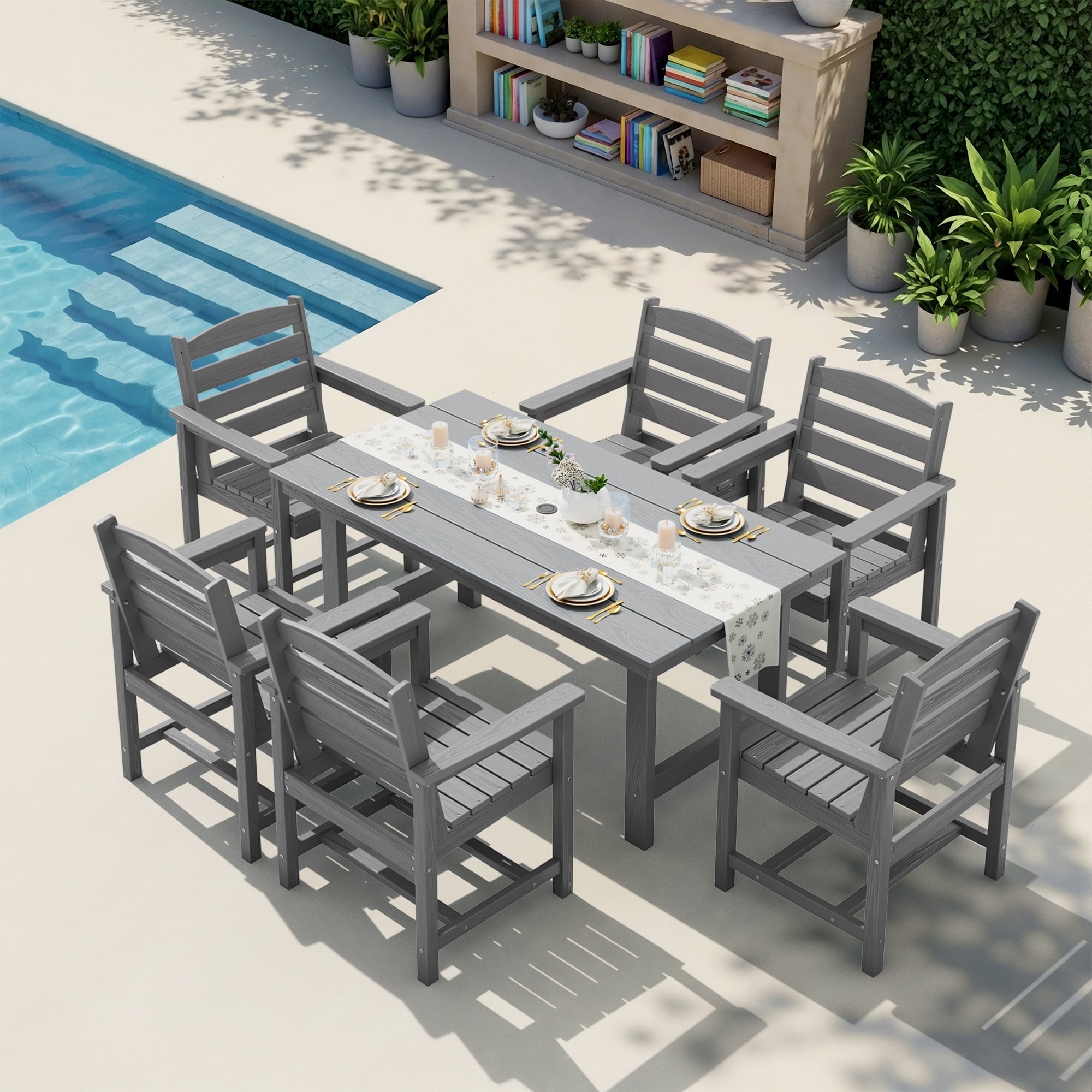 KINGYES 7-Piece Outdoor Dining Set, HDPE Patio Table and Chairs with ...
