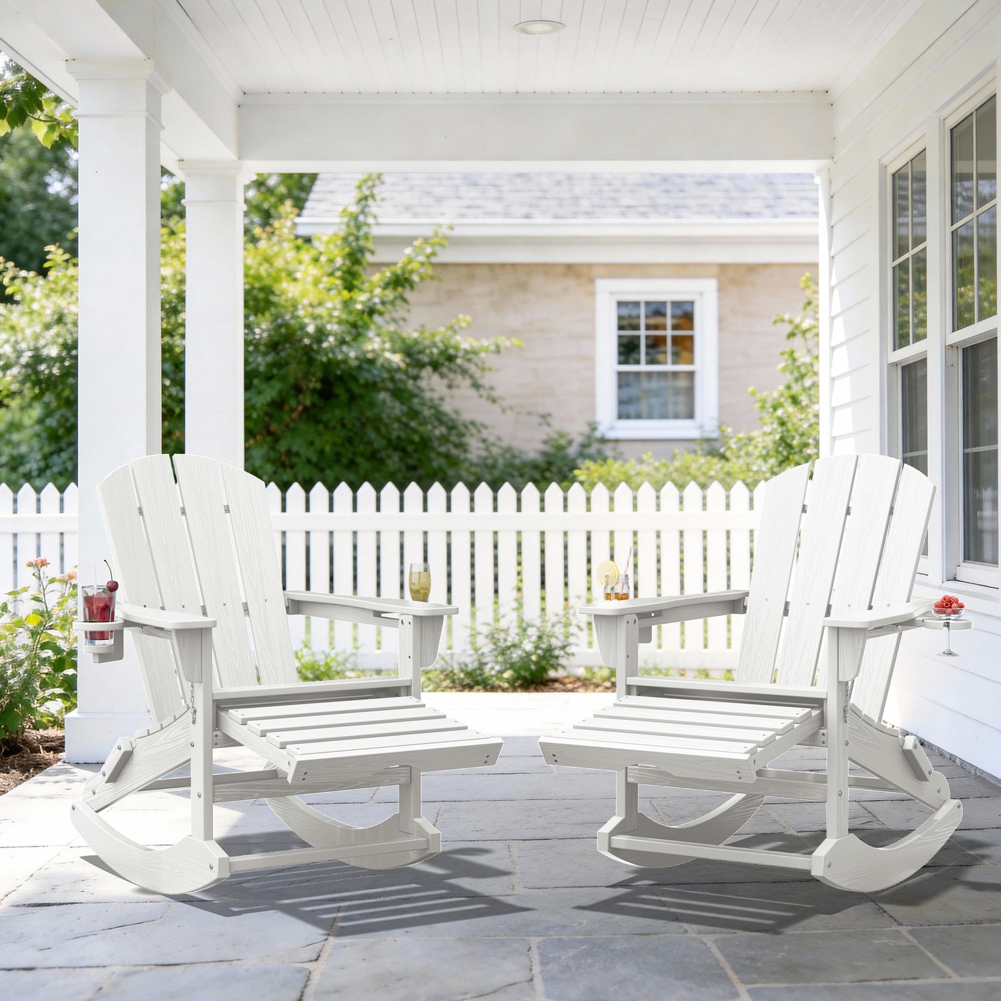 KINGYES Adirondack Rocking Chair with Retractable Ottoman and Cup ...