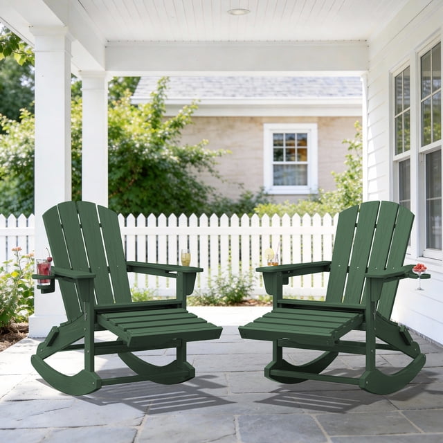 KINGYES Adirondack Rocking Chair with Retractable Ottoman and Cup ...
