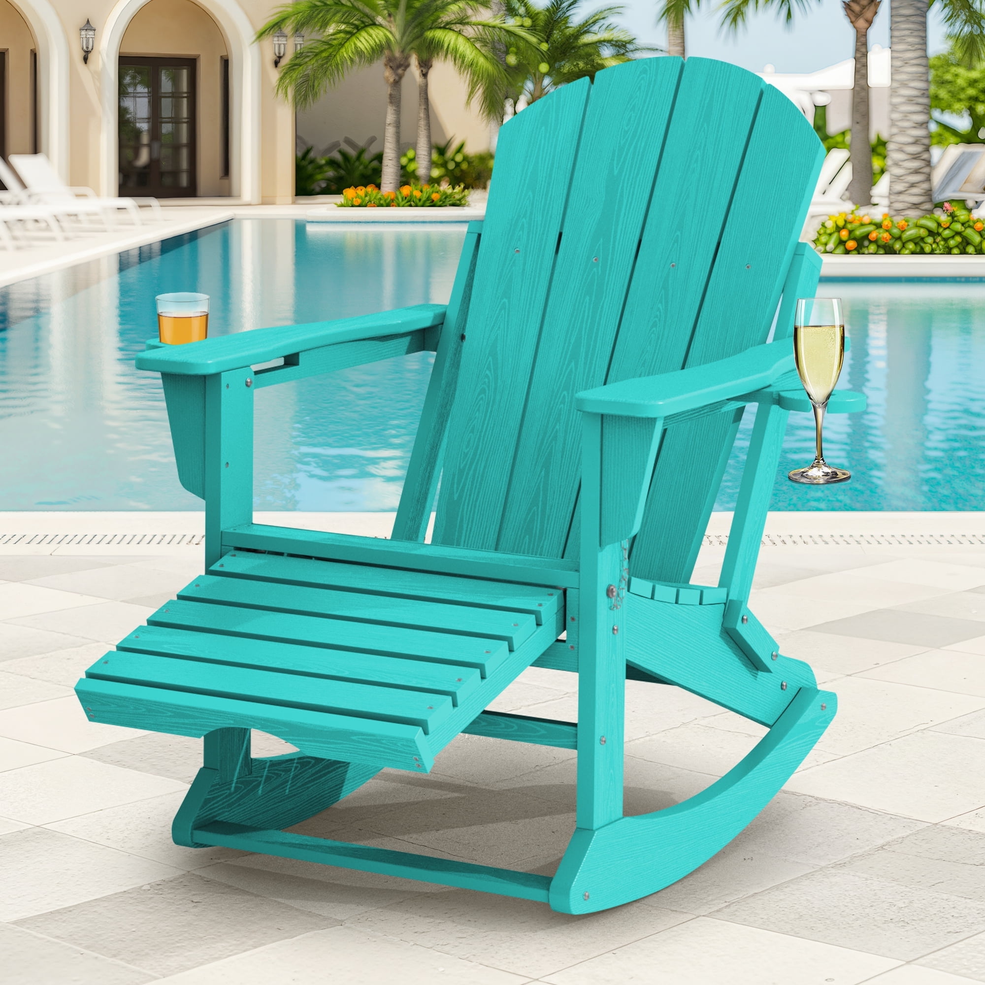 KINGYES 4-in-1 Folding Adirondack Rocking Chair W/ Retractable Footrest ...