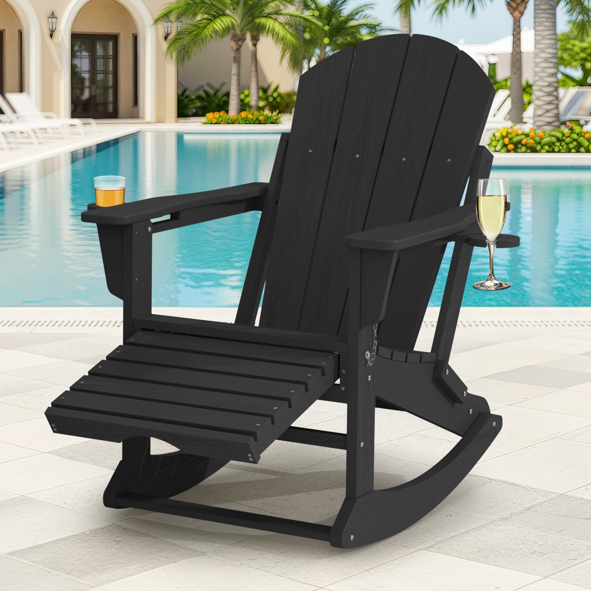 KINGYES 4-in-1 Folding Adirondack Rocking Chair W/ Retractable Footrest ...
