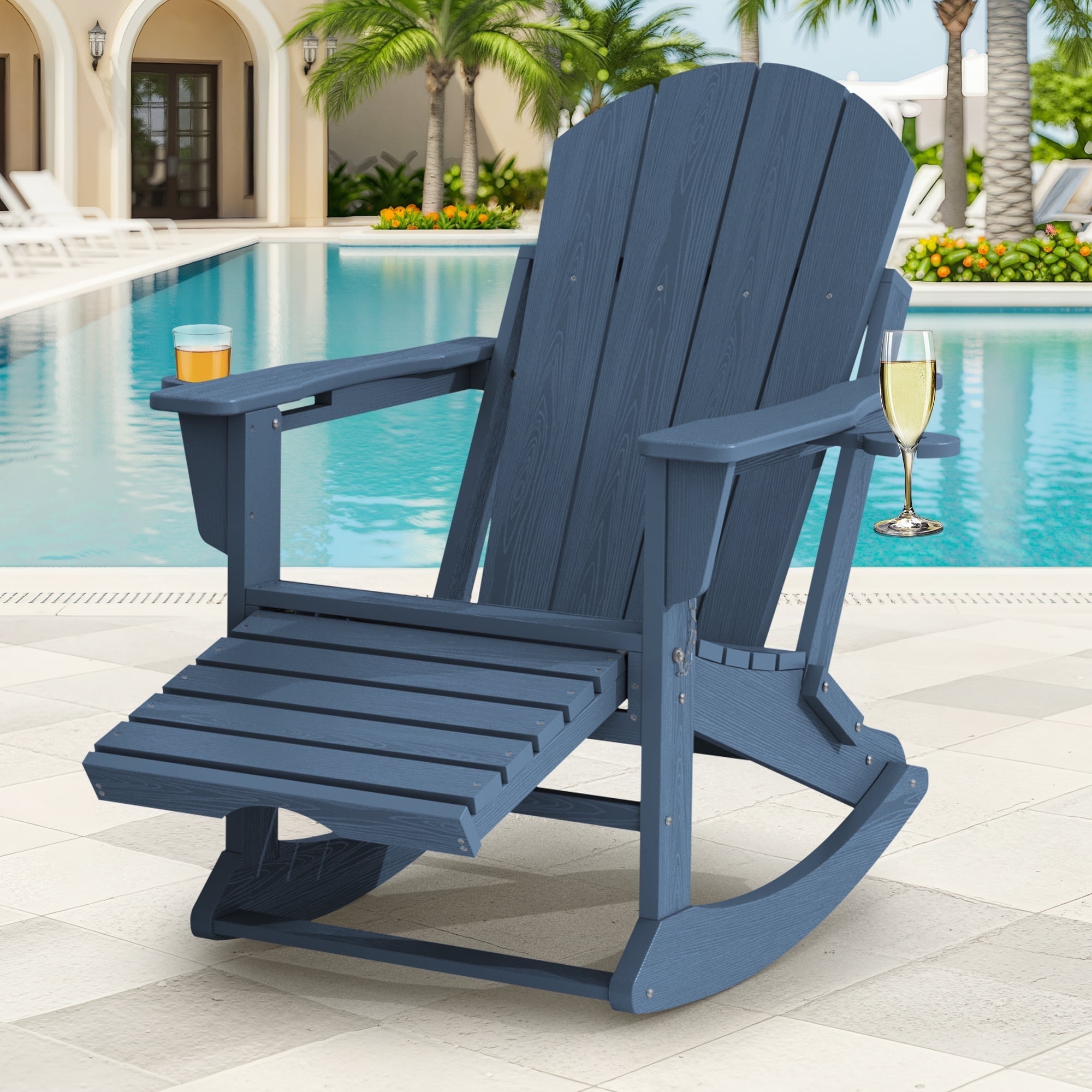 KINGYES 4-in-1 Folding Adirondack Rocking Chair W/ Retractable Footrest ...