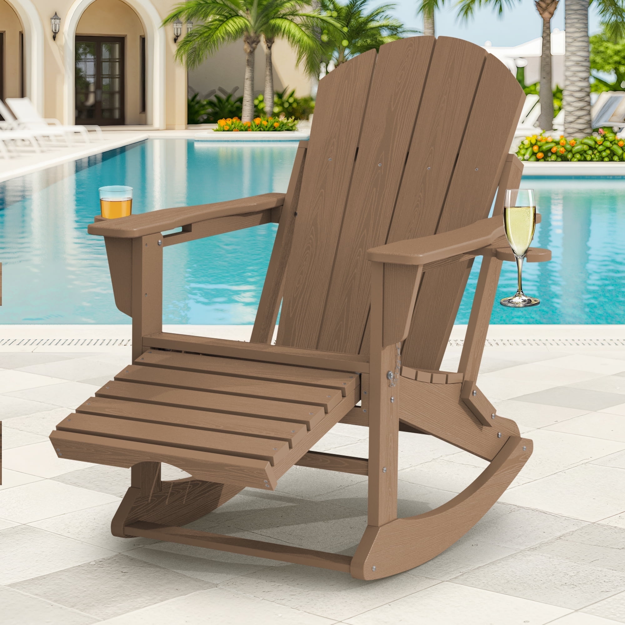KINGYES 4-in-1 Folding Adirondack Rocking Chair W/ Retractable Footrest ...